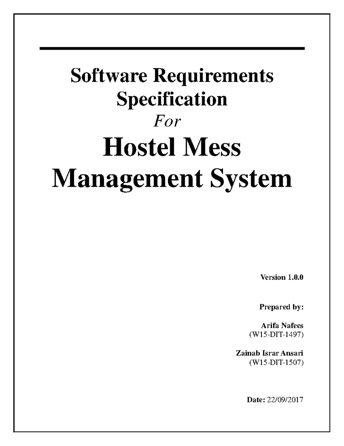 Software_requirement_document - Software Requirements Specification For Hostel Mess Management ...