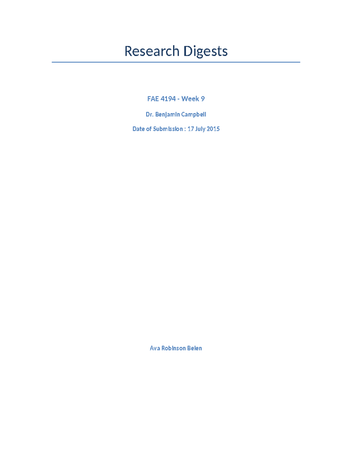 FAE-4194-Research Digests - Research Digests FAE 4194 - Week 9 Dr ...