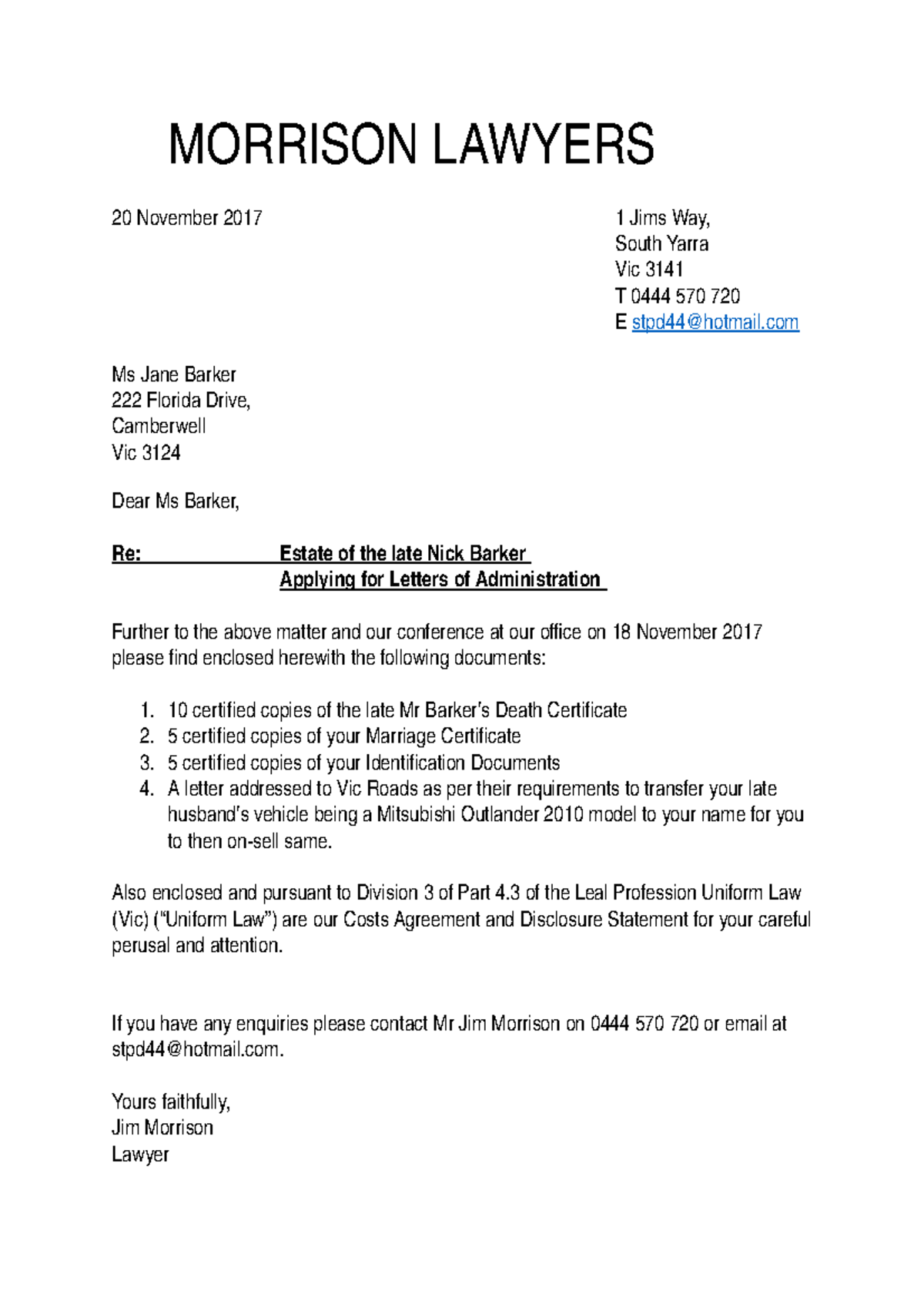 Sample Letter to client - CIVE1227 - RMIT University - Studocu