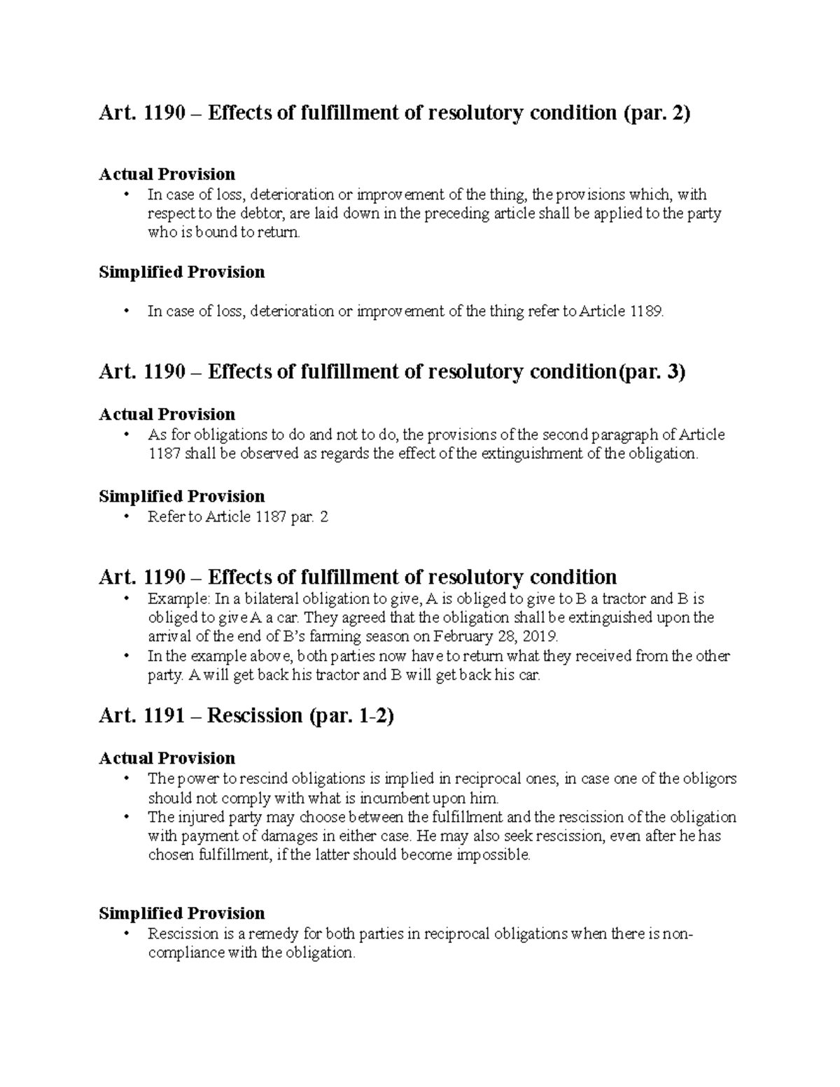 Art. 1190 – Effects of fulfillment of resolutory condition (par. 2 ...