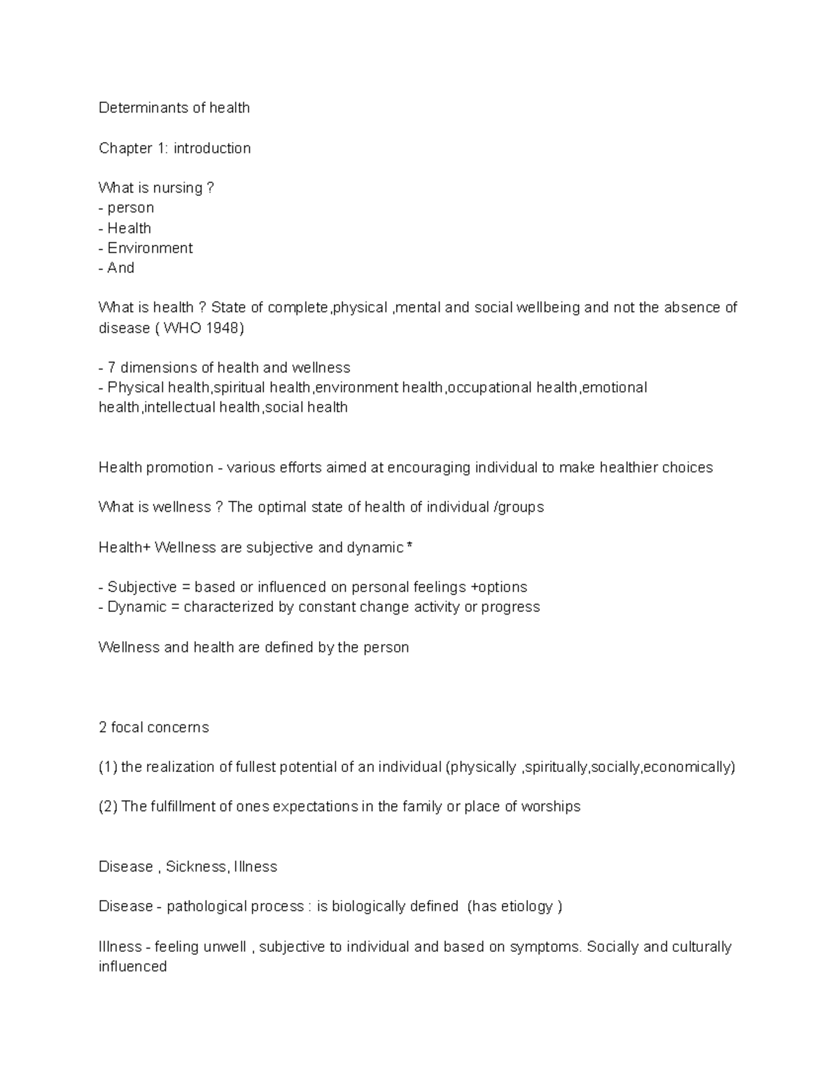 Det of health notes - Determinants of health Chapter 1: introduction ...