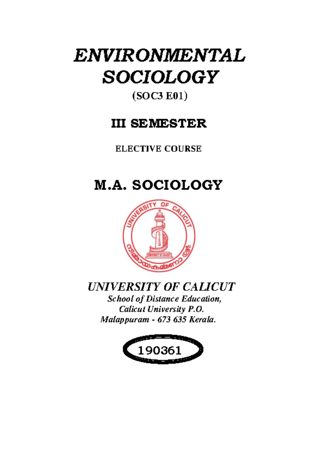 III Sem- Environmental Sociology - ENVIRONMENTAL SOCIOLOGY (SOC3 E01 ...