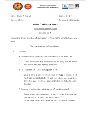 Cristine Sabsal - Module 4 Exercise No. 1 - Name: Cristine N. Sabsal Degree: BIT 3-9A Date ...