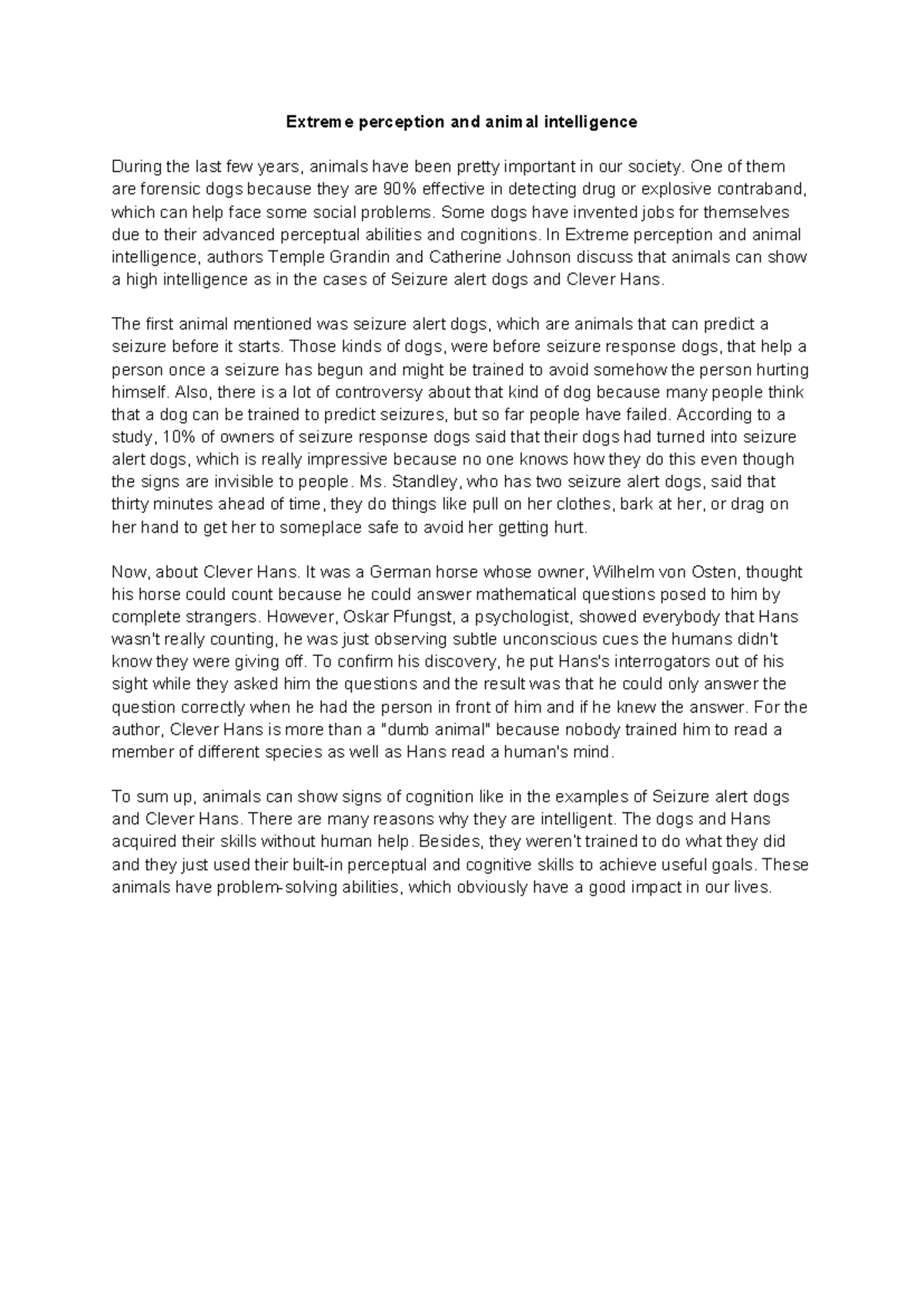 Draft - Extreme perception and animal intelligence During the last few ...