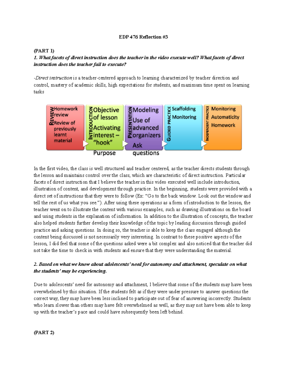EDP/PSY 476 Reflection #3 - EDP 476 Reflection # (PART 1) What facets ...