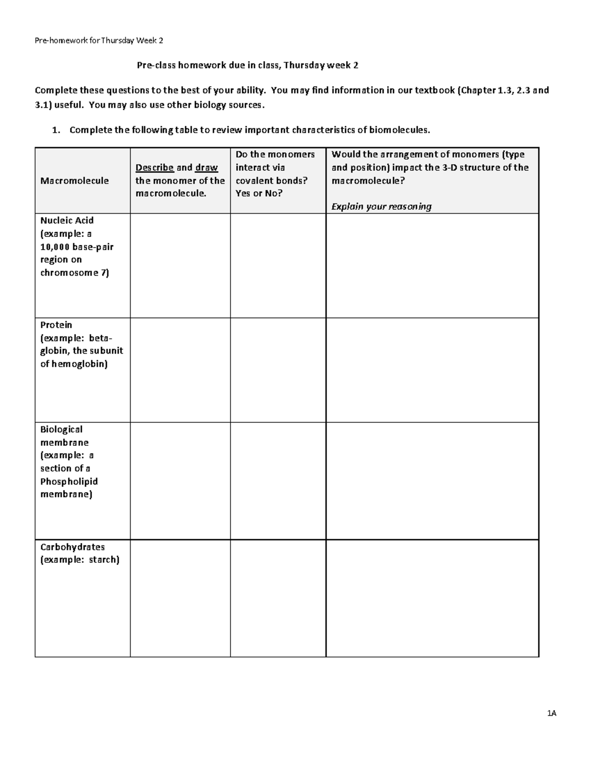 Pre-class homework for Thursday week 2 201 6 - Pre-homework for ...