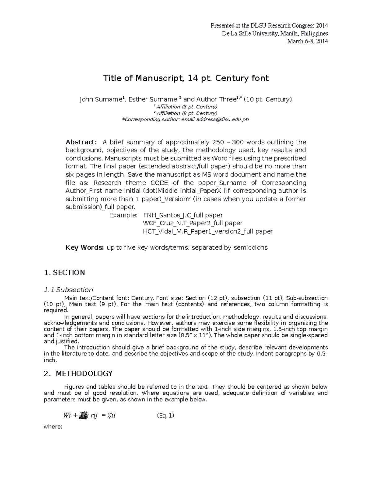 Full paper Format Research Congress - Presented at the DLSU Research ...