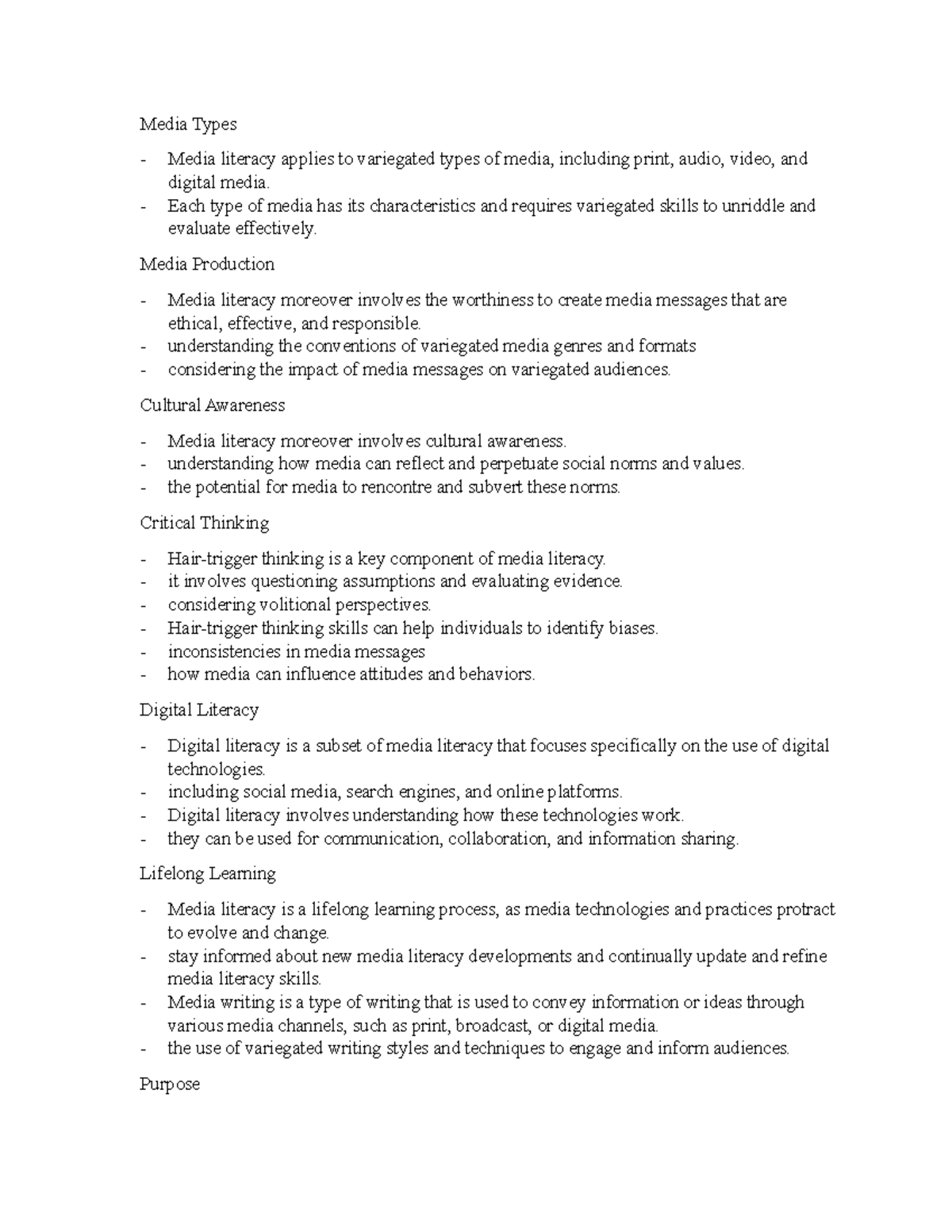 Media Literay NOTE 2 - Media Types Media literacy applies to variegated ...