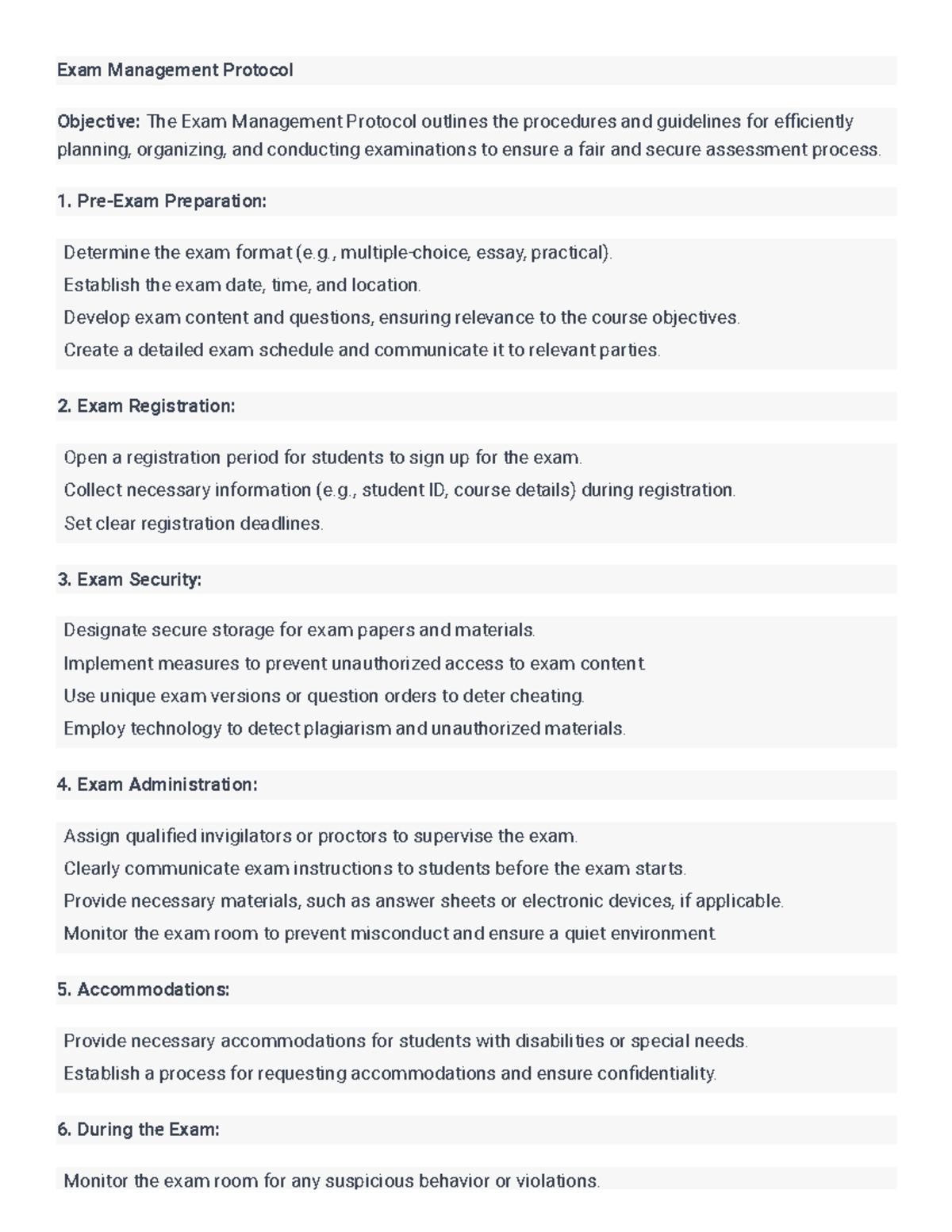 Exam management protocol - Pre-Exam Preparation: Determine the exam ...