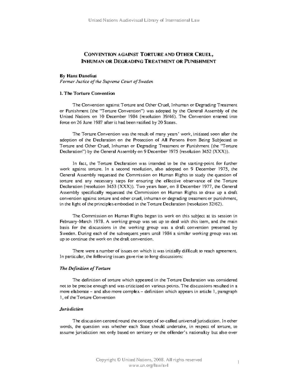 Torture convention - law notes - Copyright © United Nations, 2008. All ...