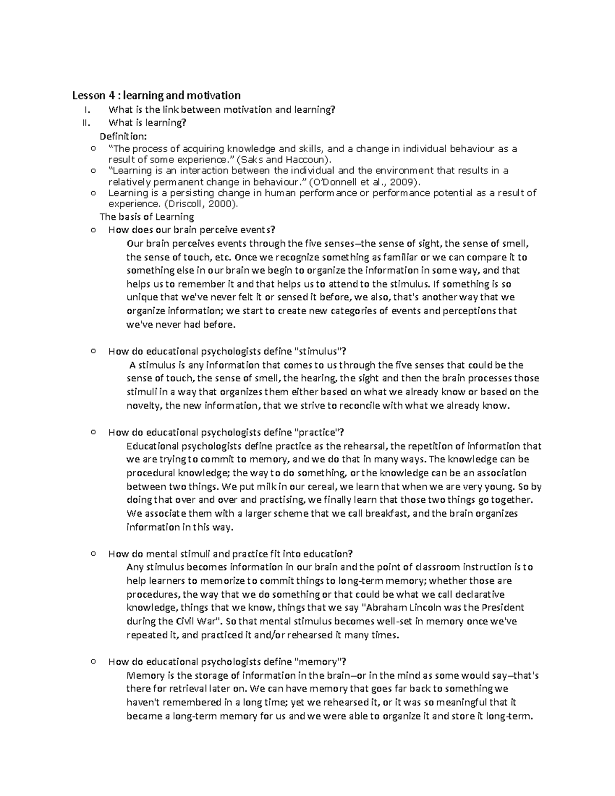 Lesson 4- EDUC240 - Lecture notes from slides, textbook and videos ...
