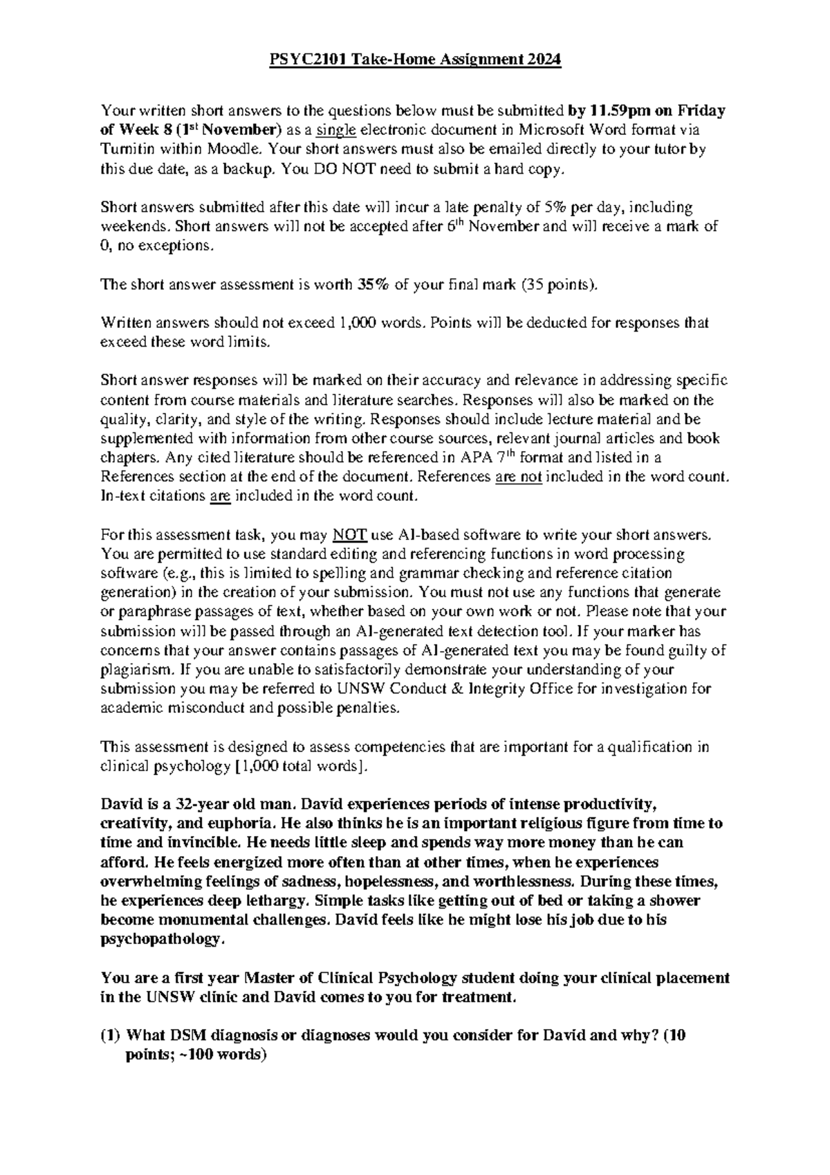 PSYC2101 Take Home Assignment Task Sheet - PSYC2101 Take-Home ...