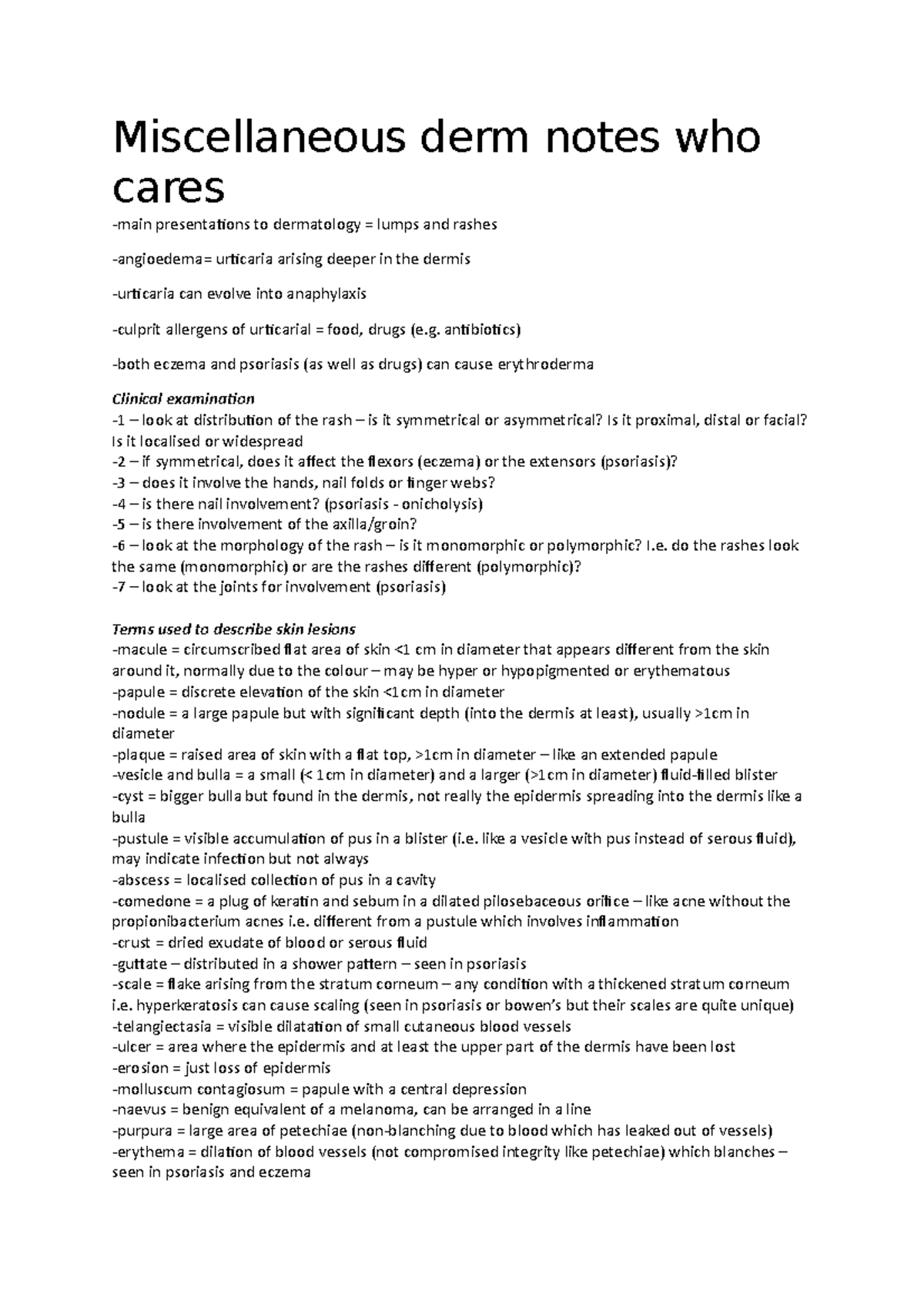 Miscellaneous derm notes - antibiotics) -both eczema and psoriasis (as ...