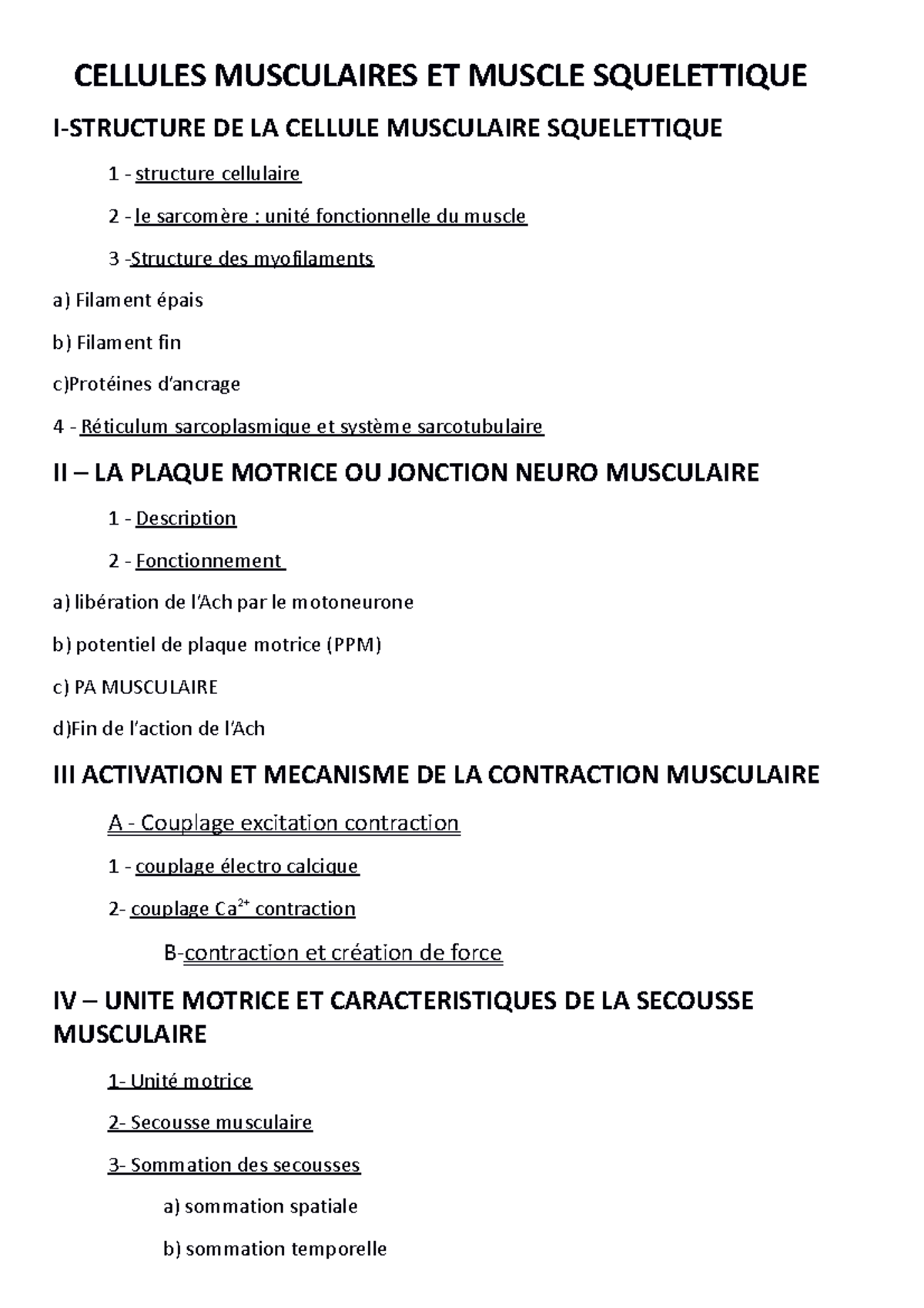 Plan muscle - cc - CELLULES MUSCULAIRES ET MUSCLE SQUELETTIQUE I ...