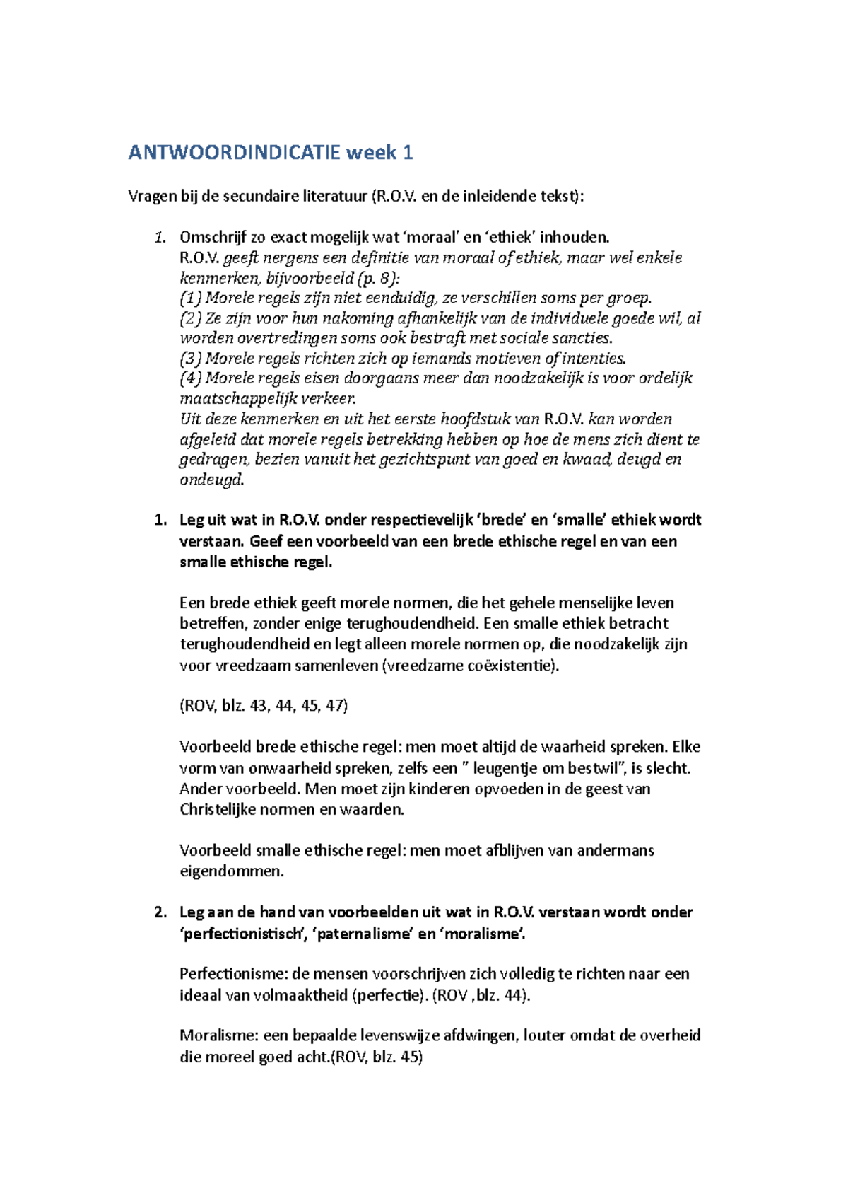 WG Encyclopedie - week 1-7 werkgroep uitwerkingen - ANTWOORDINDICATIE week 1 Vragen bij de ...