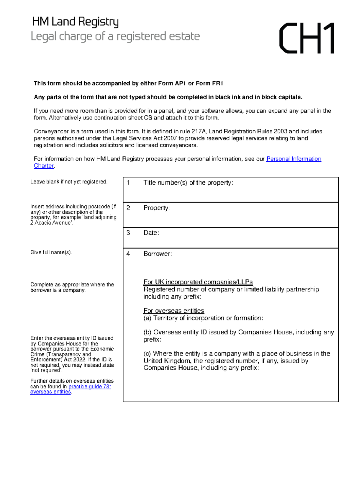 Form CH1 (Legal Charge of a Registered Estate) - This form should be ...