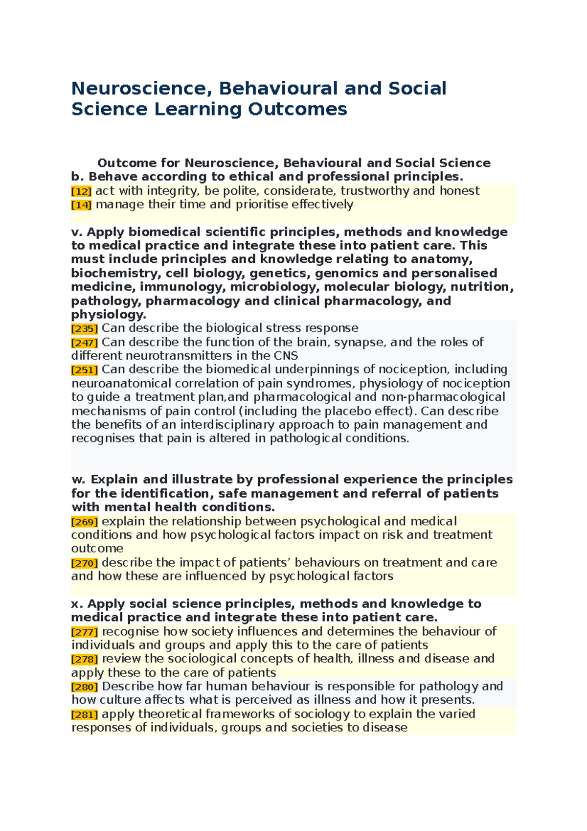 NBSS LOs - LEARNING OBJECTIVES for module - Neuroscience, Behavioural ...