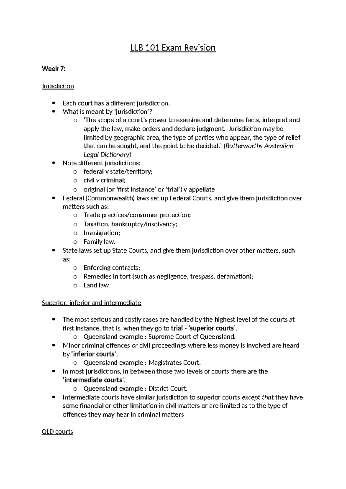 LLB 101 Intro to Law - Exam notes (2019) - LLB 101 Exam Revision Week 7 ...