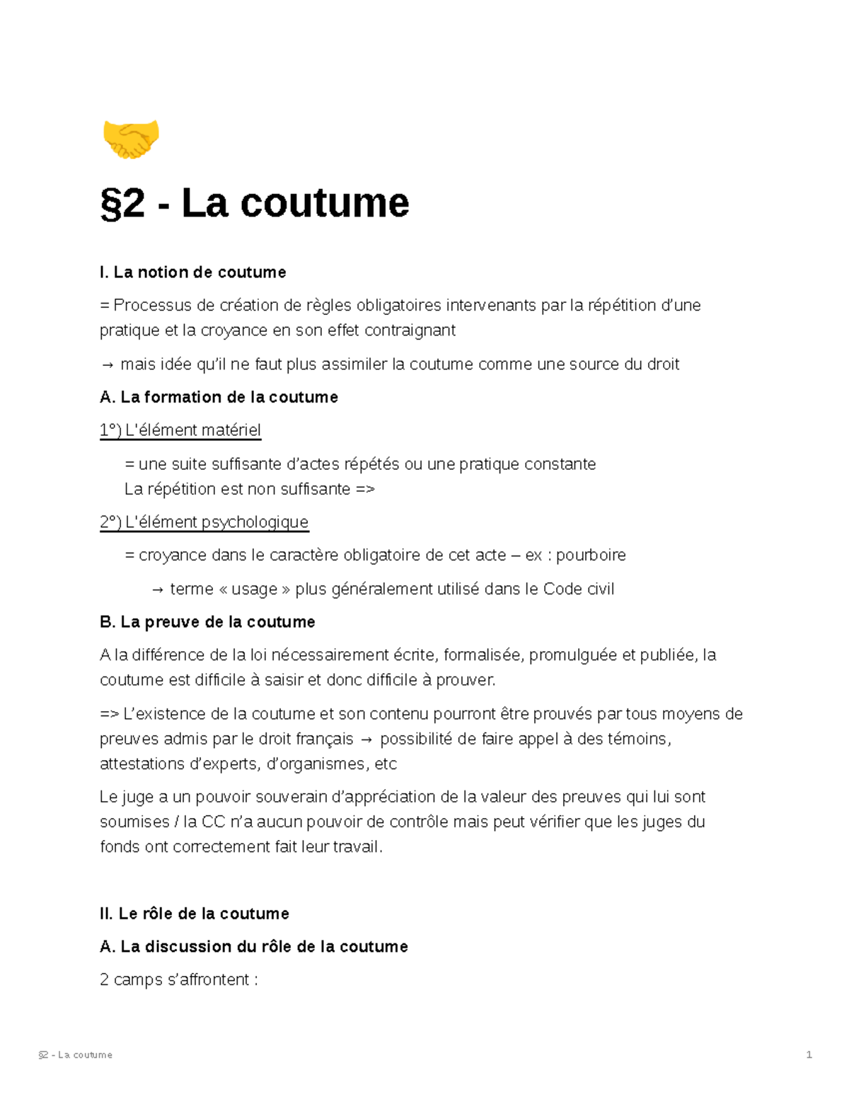 La coutume - xxx - §2 - La coutume 1 🤝 §2 - La coutume I. La notion de ...
