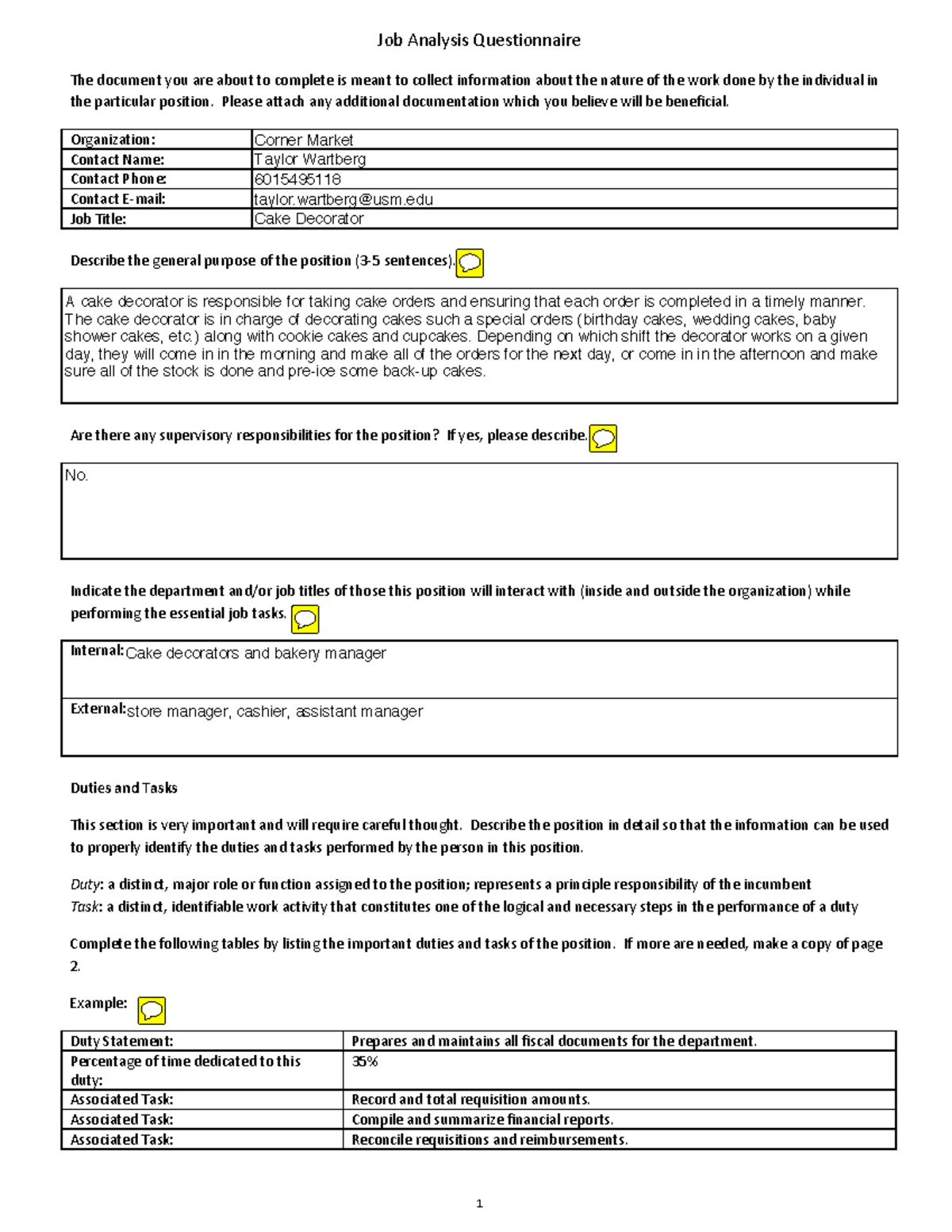 Job Analysis Questionnaire - Please attach any additional documentation ...