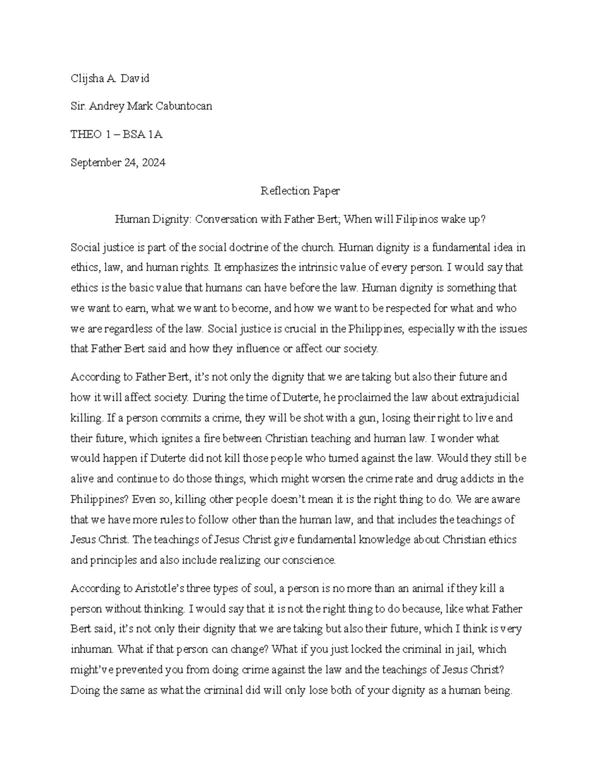 Theo - Reflection Paper E - Clijsha A. David Sir. Andrey Mark ...