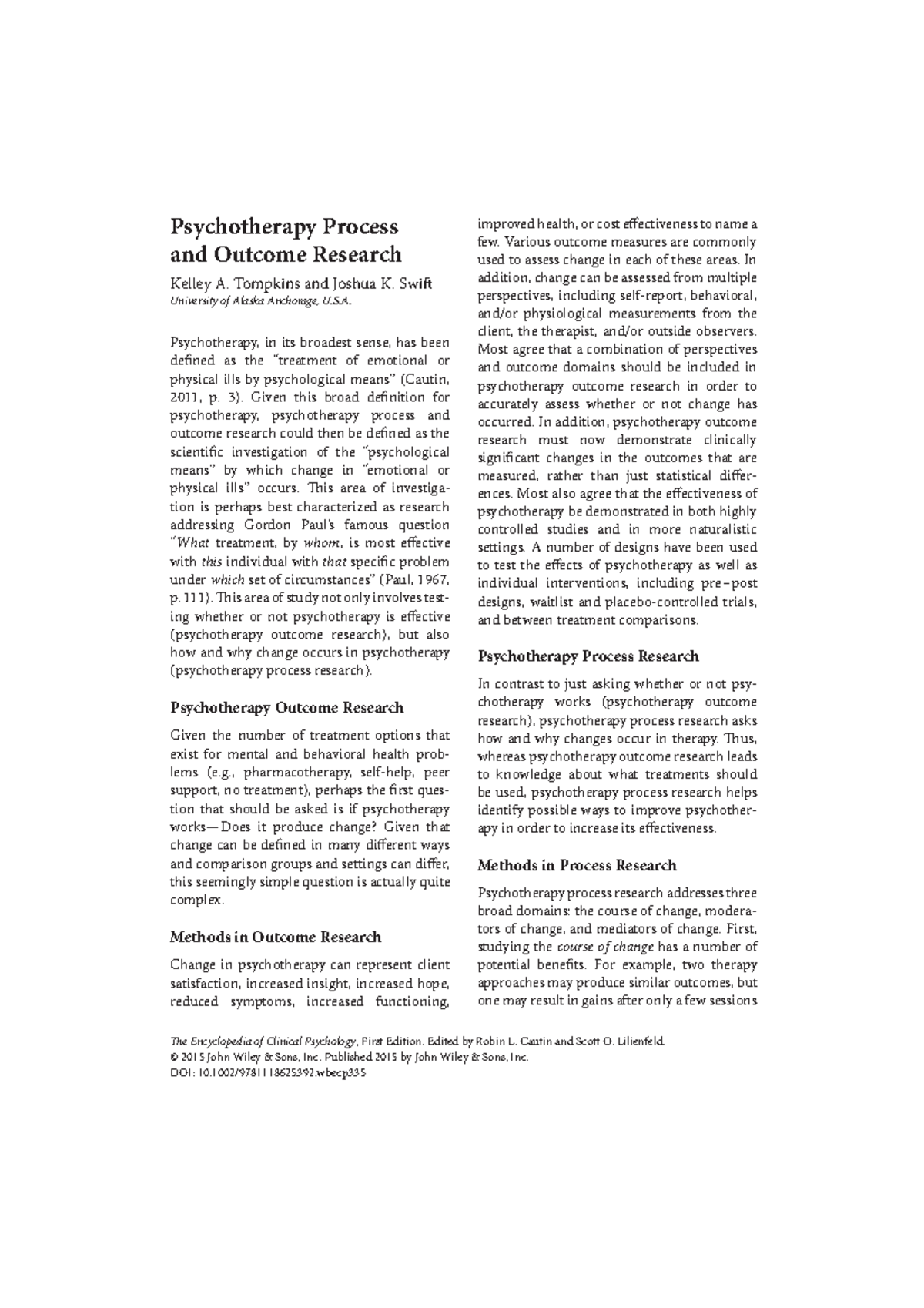 Psychotherapy Process AND Outcome Research - Psychotherapy Process and ...