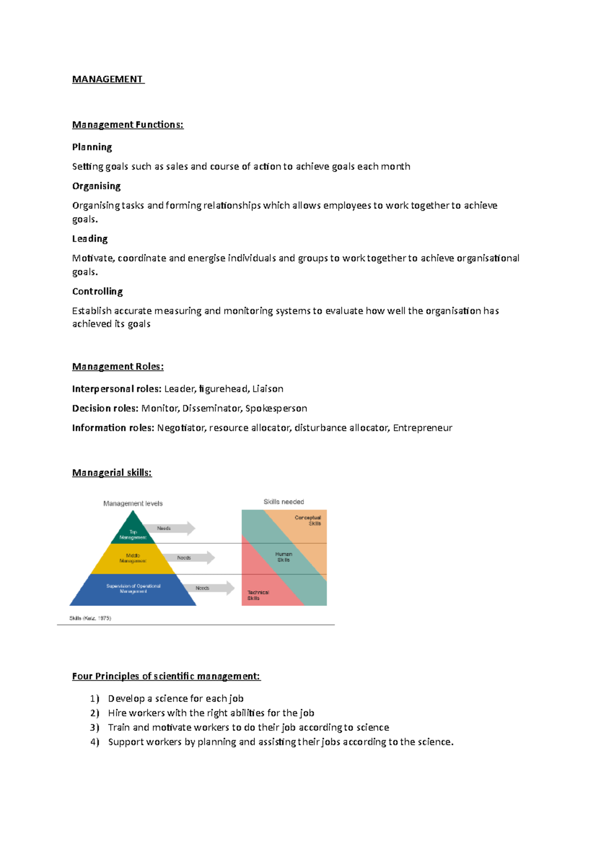 Management Notes - MANAGEMENT Management Functions: Planning Setting ...
