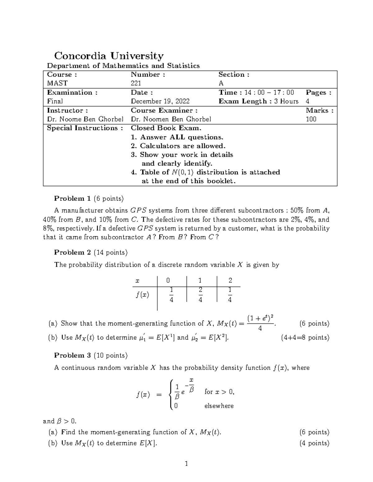 Final Exam Fall 22 - Concordia University Department of Mathematics and ...