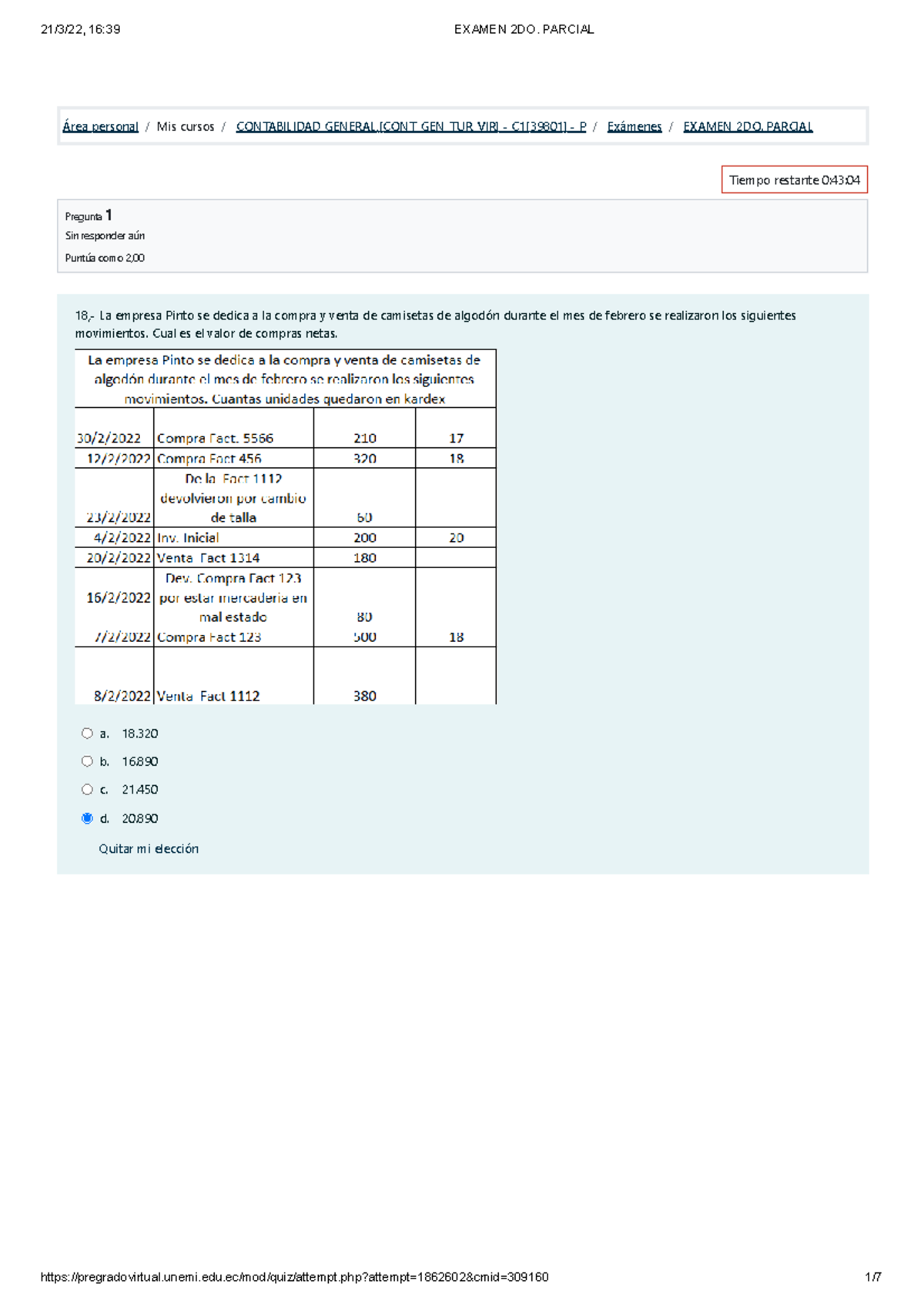 Examen Final (C.G) III Semestre - Área personal/Mis cursos ...
