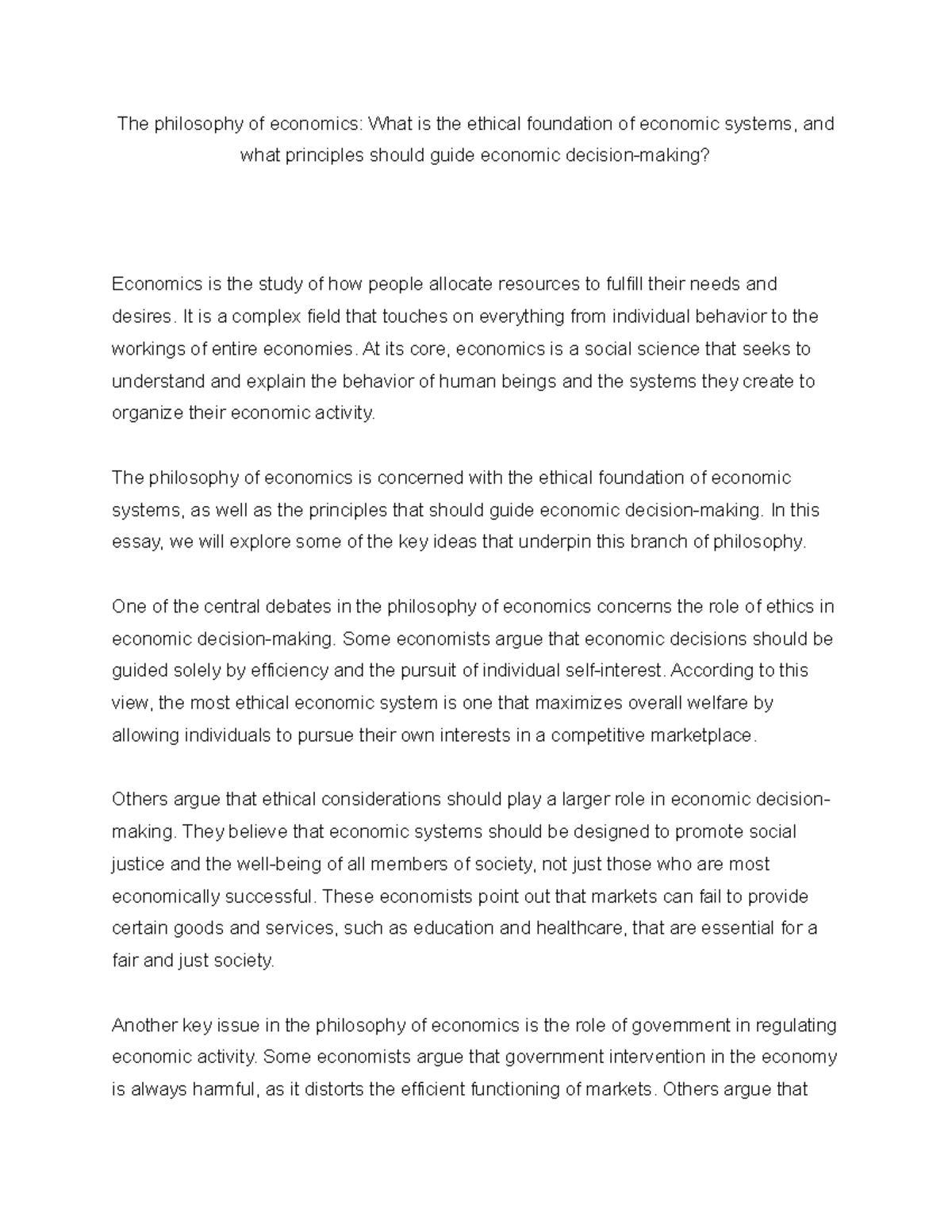 The philosophy of economics What is the ethical foundation of economic ...