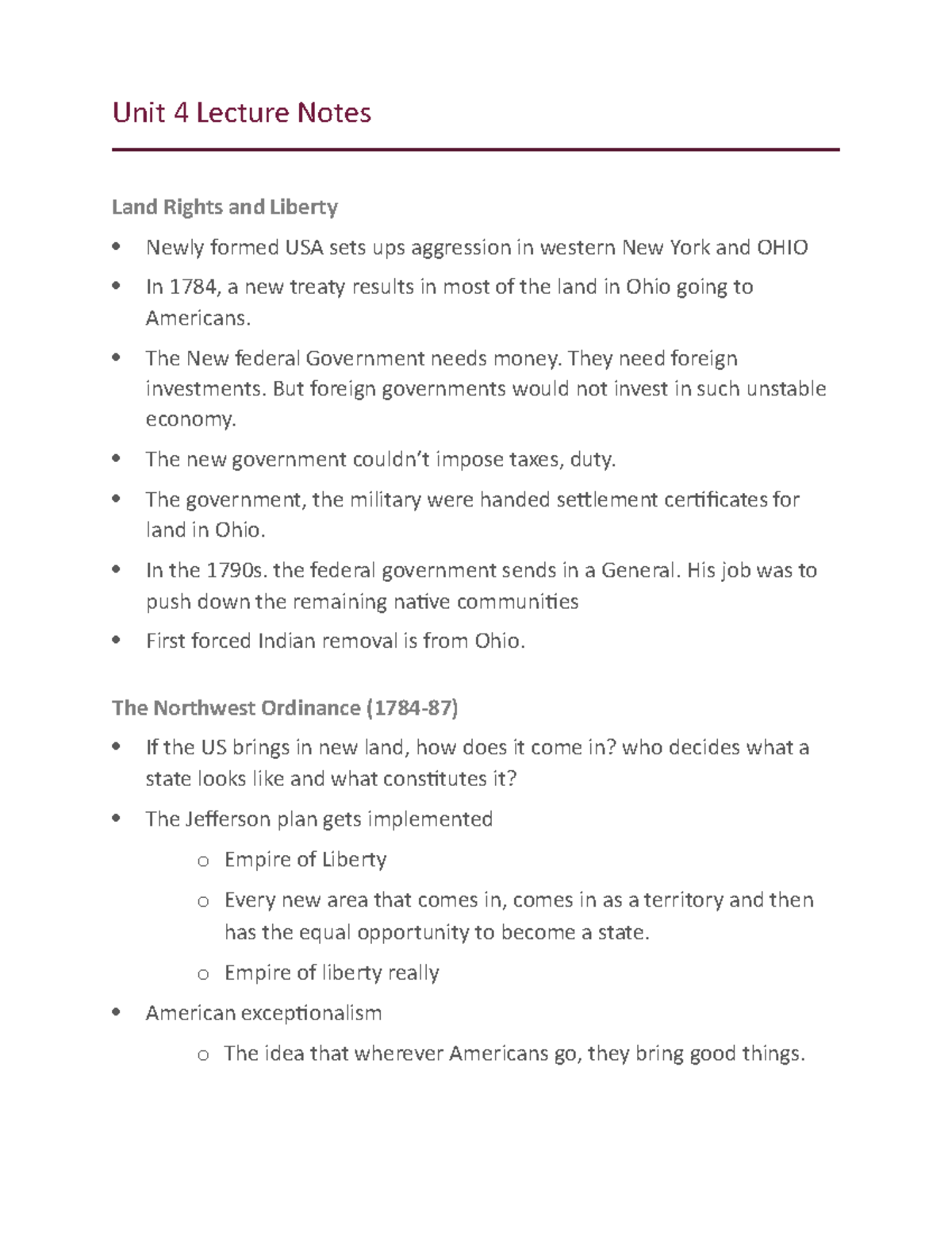History Unit 4 Lecture Notes - Unit 4 Lecture Notes Land Rights and ...