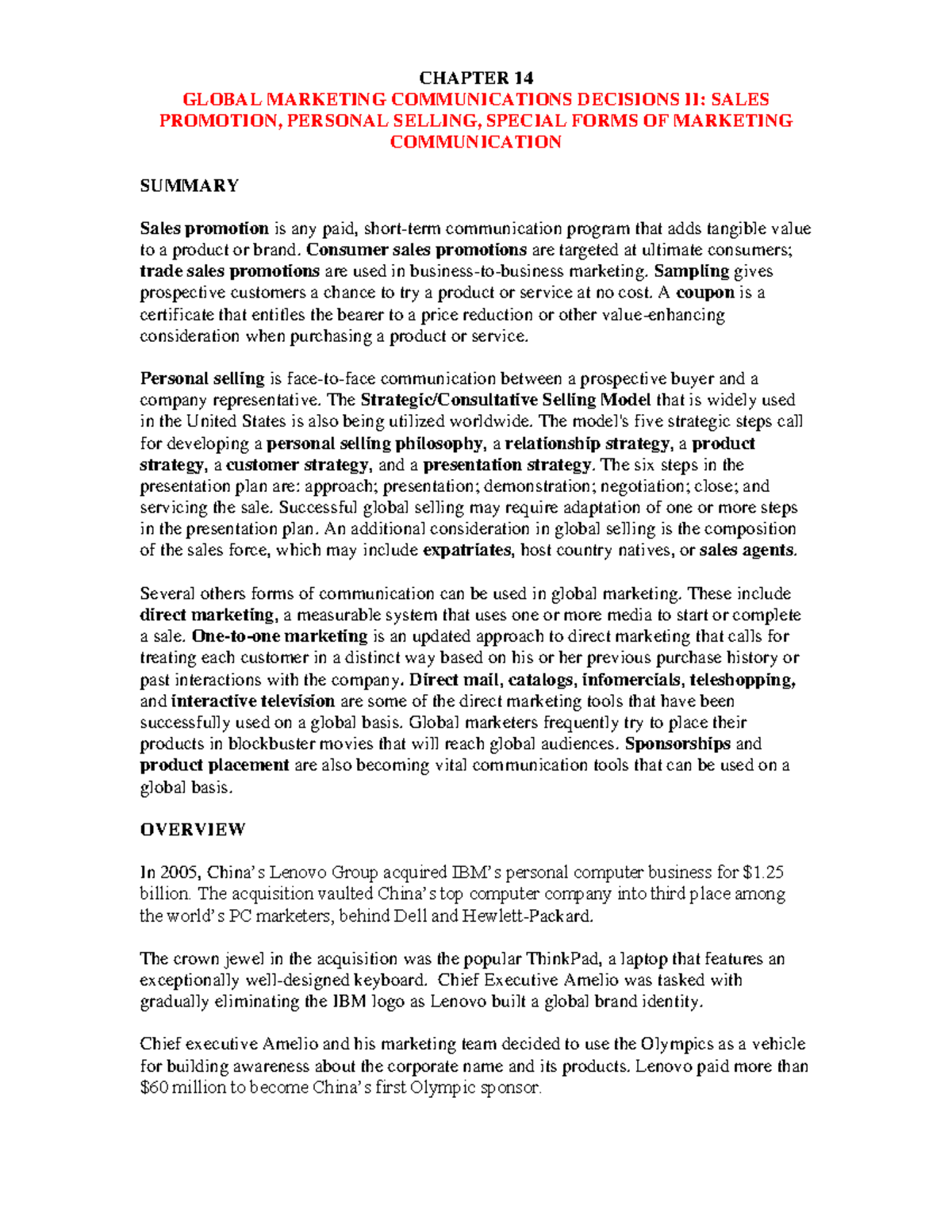 Ch14 Global Marketing Communications Decision Sales Promotion Personal ...