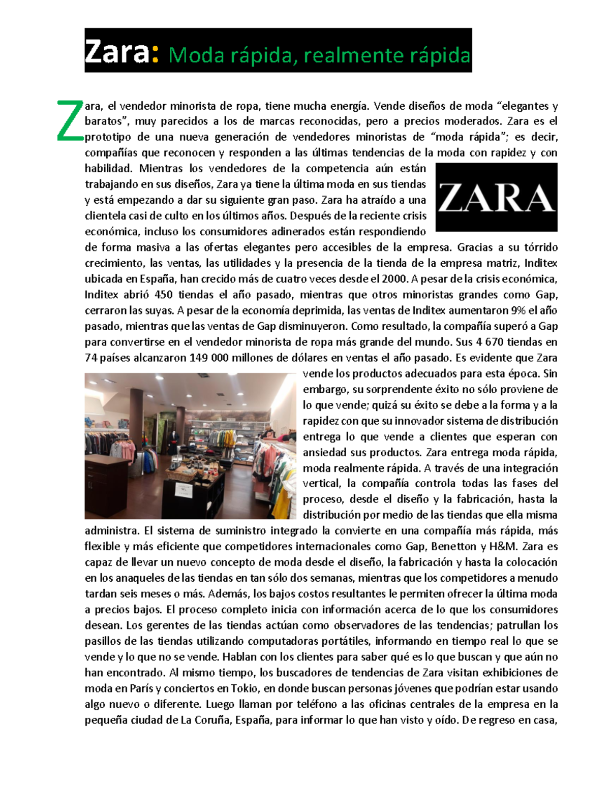 S06.s1 - Zara - Apuntes - Zara: Moda rápida, realmente rápida ara, el ...