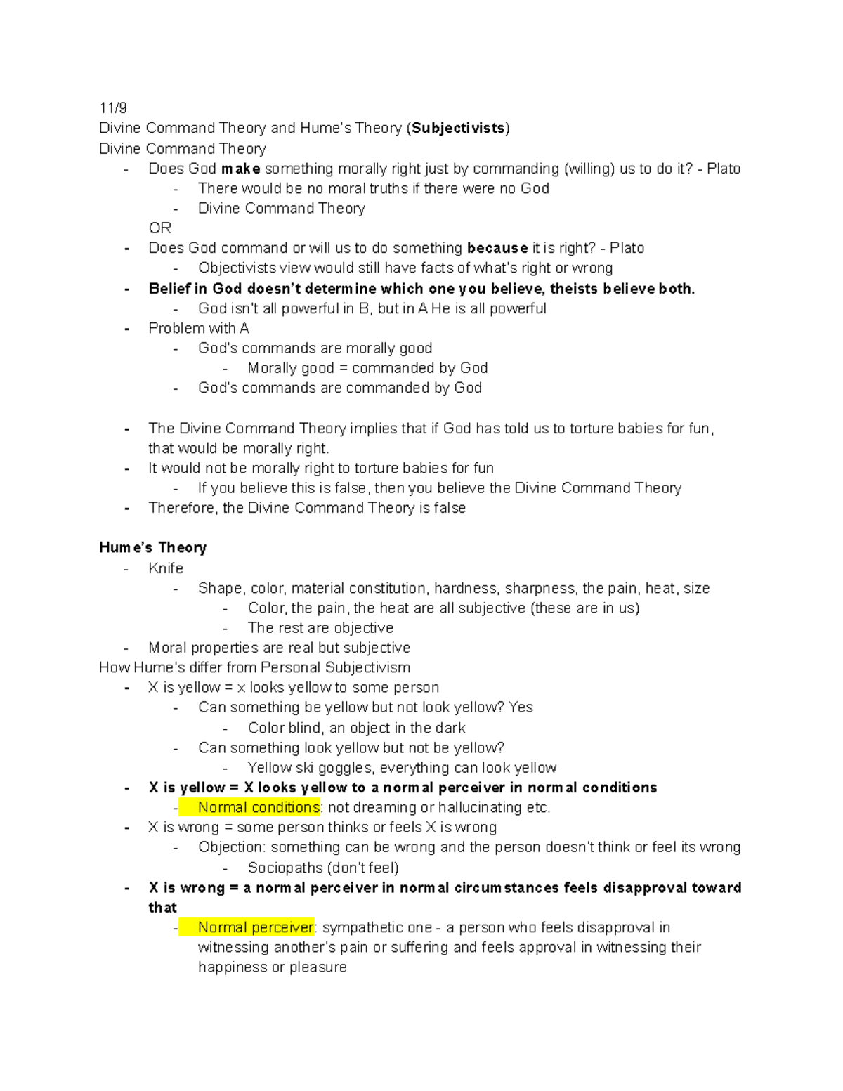 Philos Lecture 11/9 - 11/ Divine Command Theory and Hume’s Theory ...