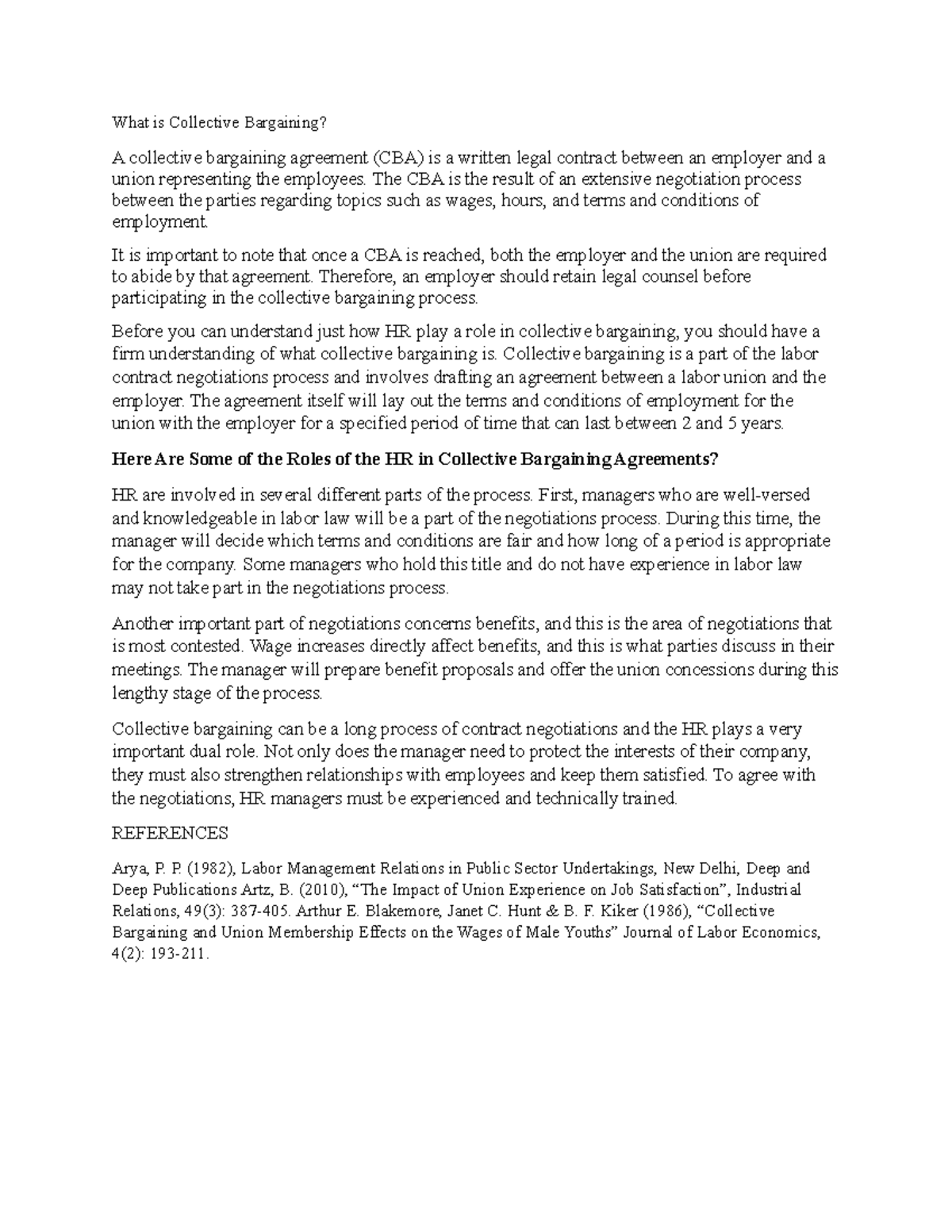 What is Collective Bargaining - The CBA is the result of an extensive ...