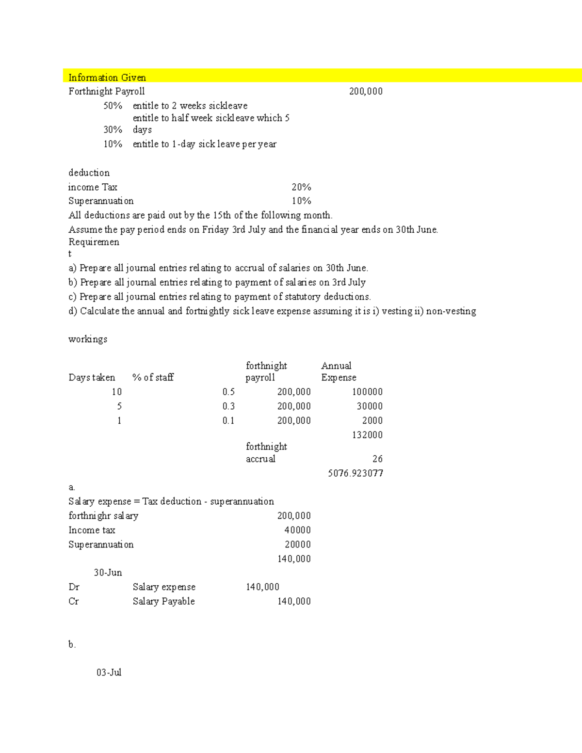 Topic 6 Tutorial - Information Given Forthnight Payroll 200, 50% ...