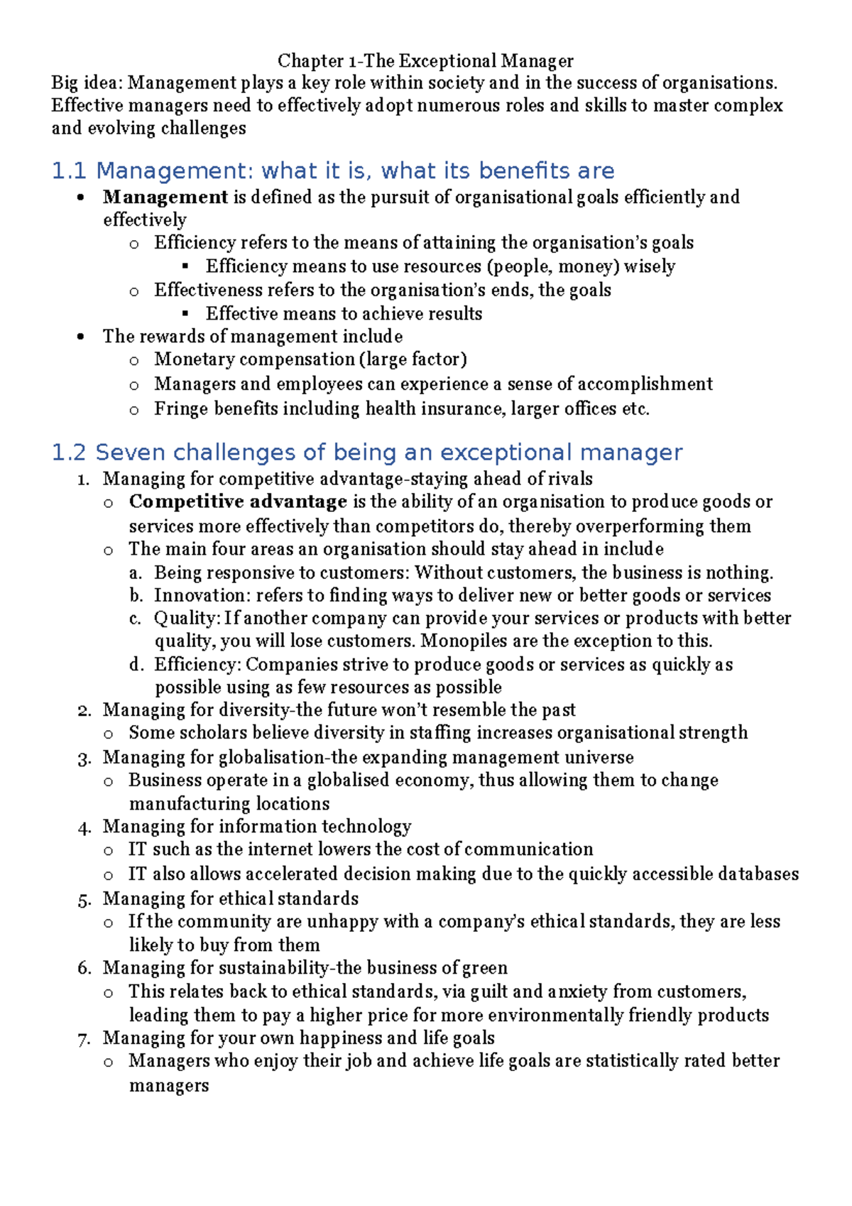 Chapter 1-The Exceptional Manager - Effective managers need to ...