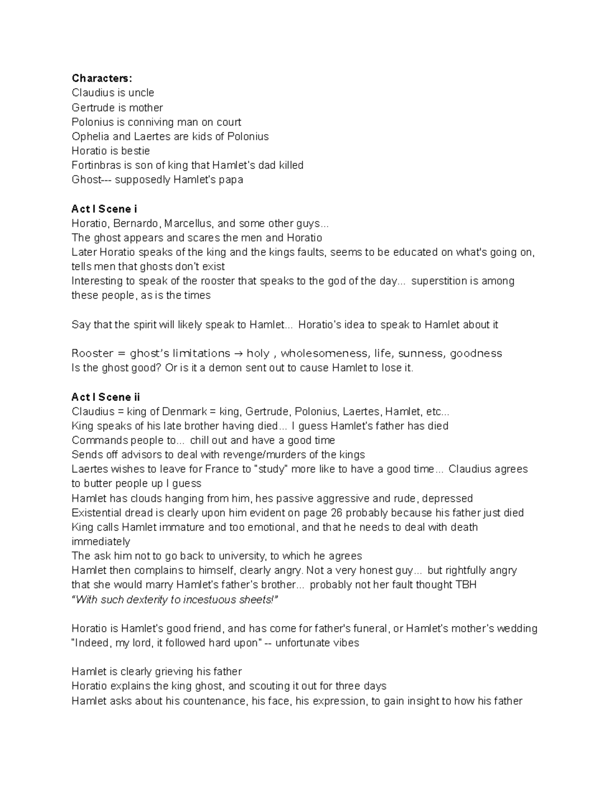 Hamlet Notes - Anna Kuberski, Logan Fisher - Characters: Claudius is ...