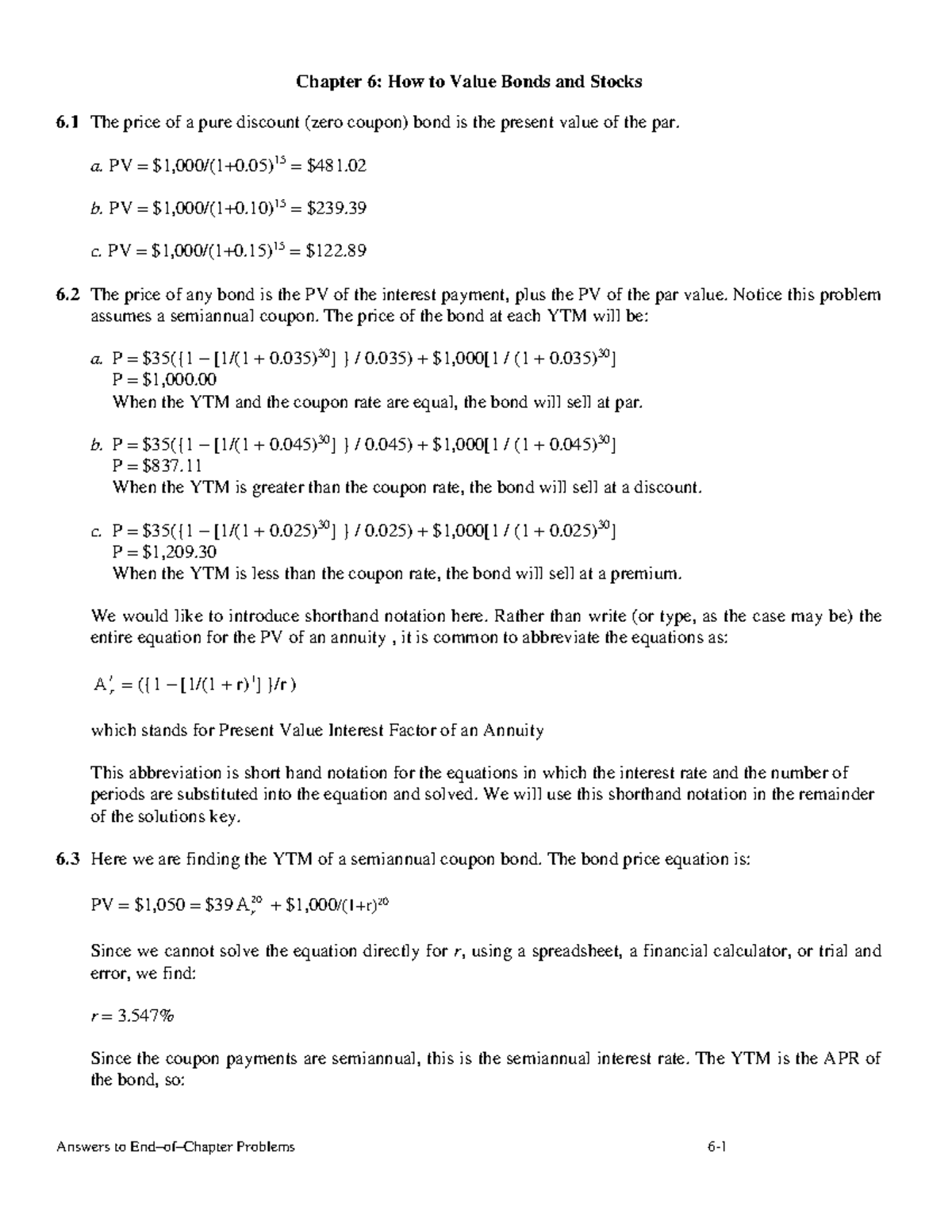 Chapter 06 Soln - Practice problems solutions - Chapter 6: How to Value ...