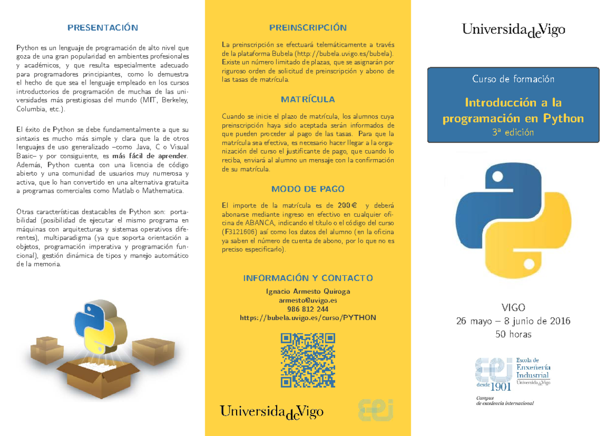 Tríptico del curso - Cualquiera - PRESENTACIÓN Python es un lenguaje de programación de alto ...