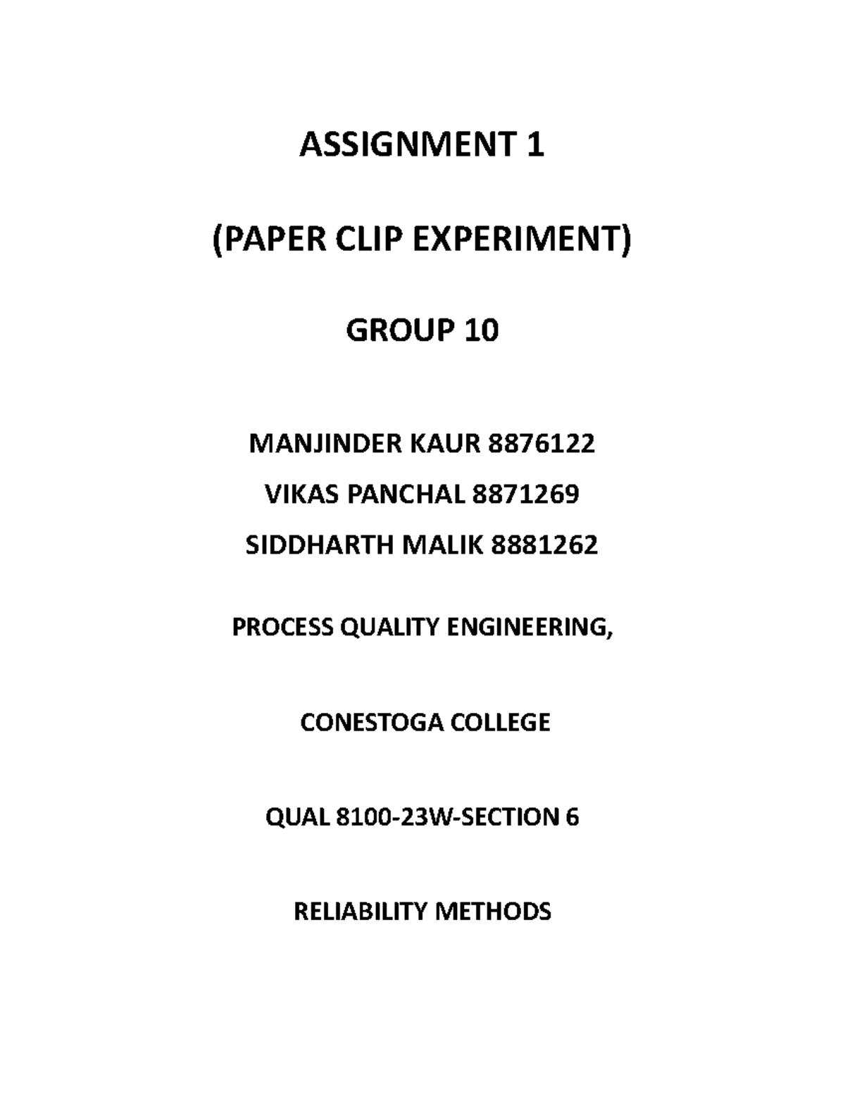 Group 10 assignment 1 - ... - ASSIGNMENT 1 (PAPER CLIP EXPERIMENT ...