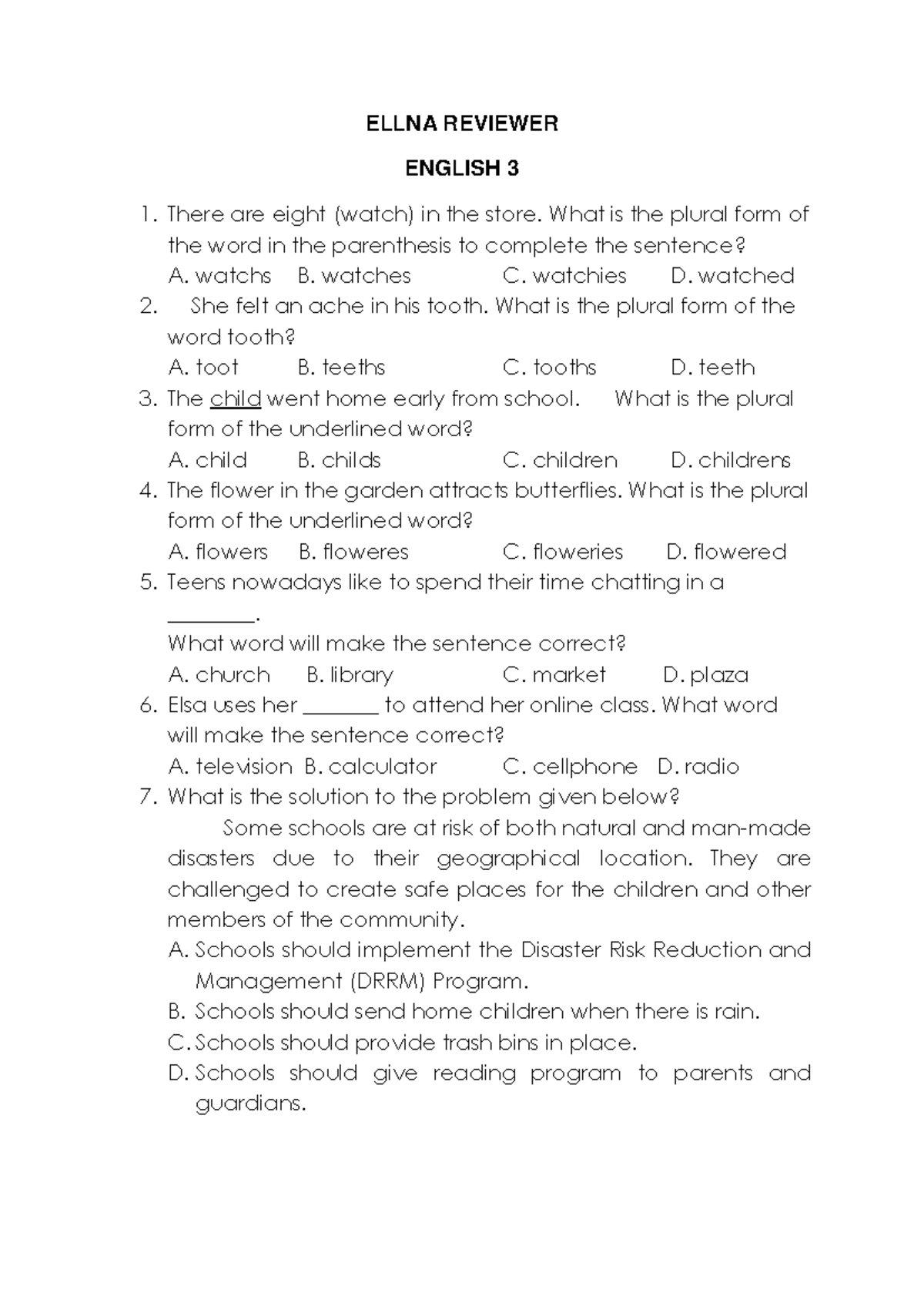 Ellna- English- Reviewer - ELLNA REVIEWER ENGLISH 3 There are eight ...