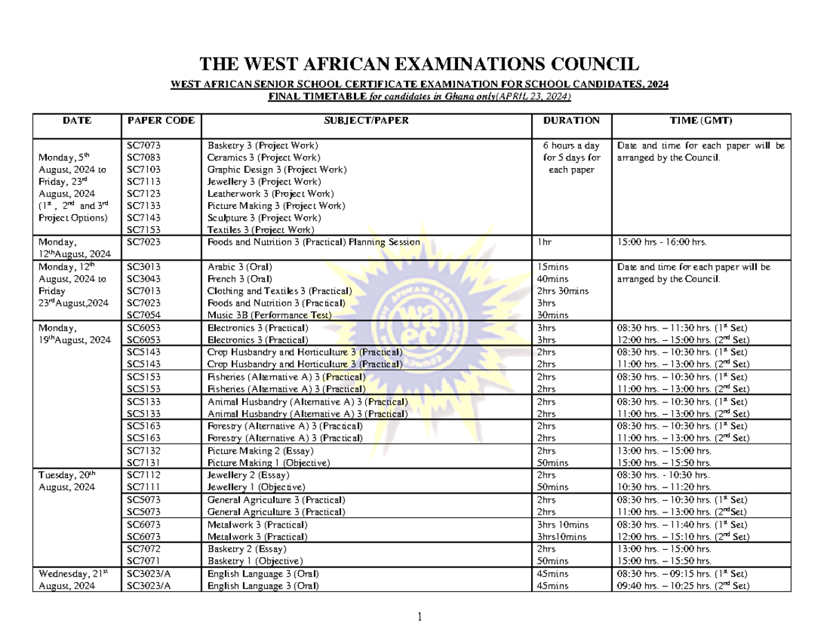Wassce SC 2024 FOR Candidates IN Ghana April 23 2024 2 - THE WEST ...