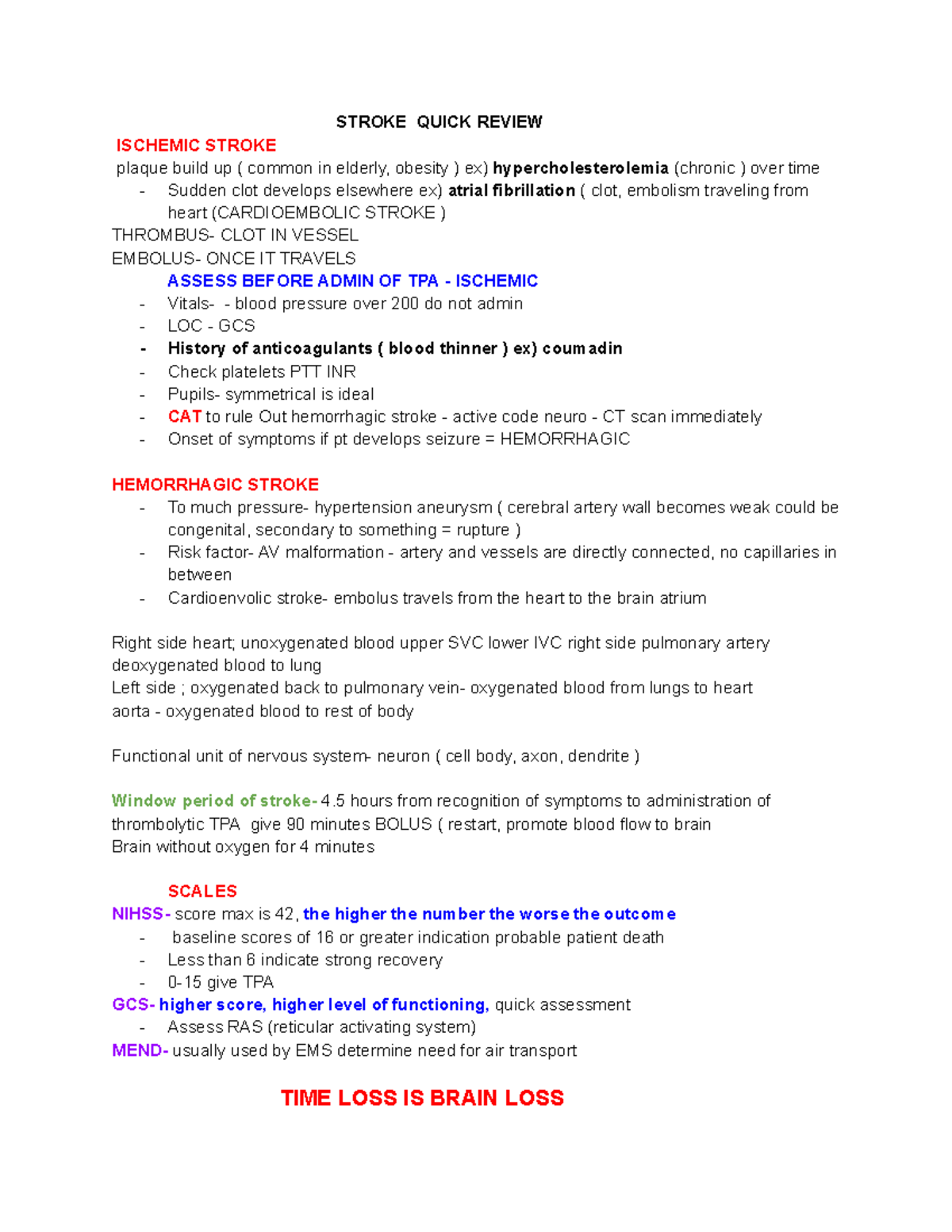 Stroke review notes - STROKE QUICK REVIEW ISCHEMIC STROKE plaque build ...