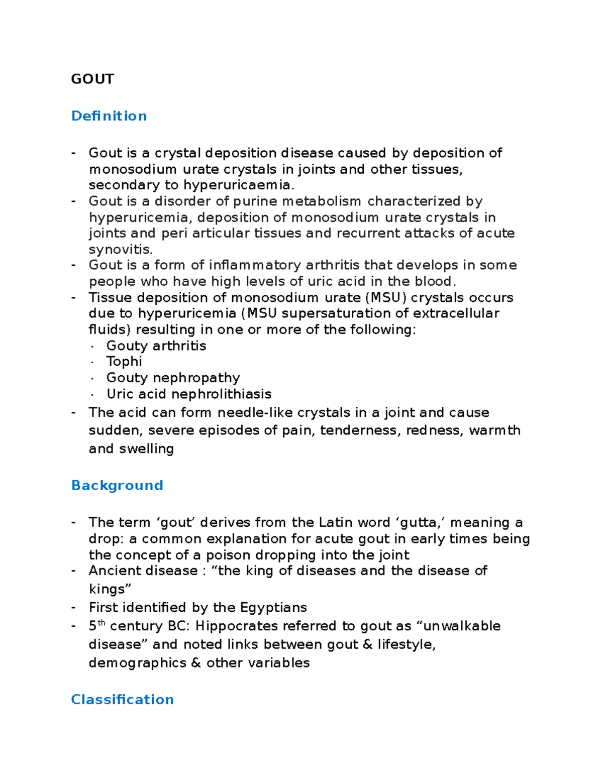 GOUT - The lecture is trying to explain gout, treatment,causes and ...