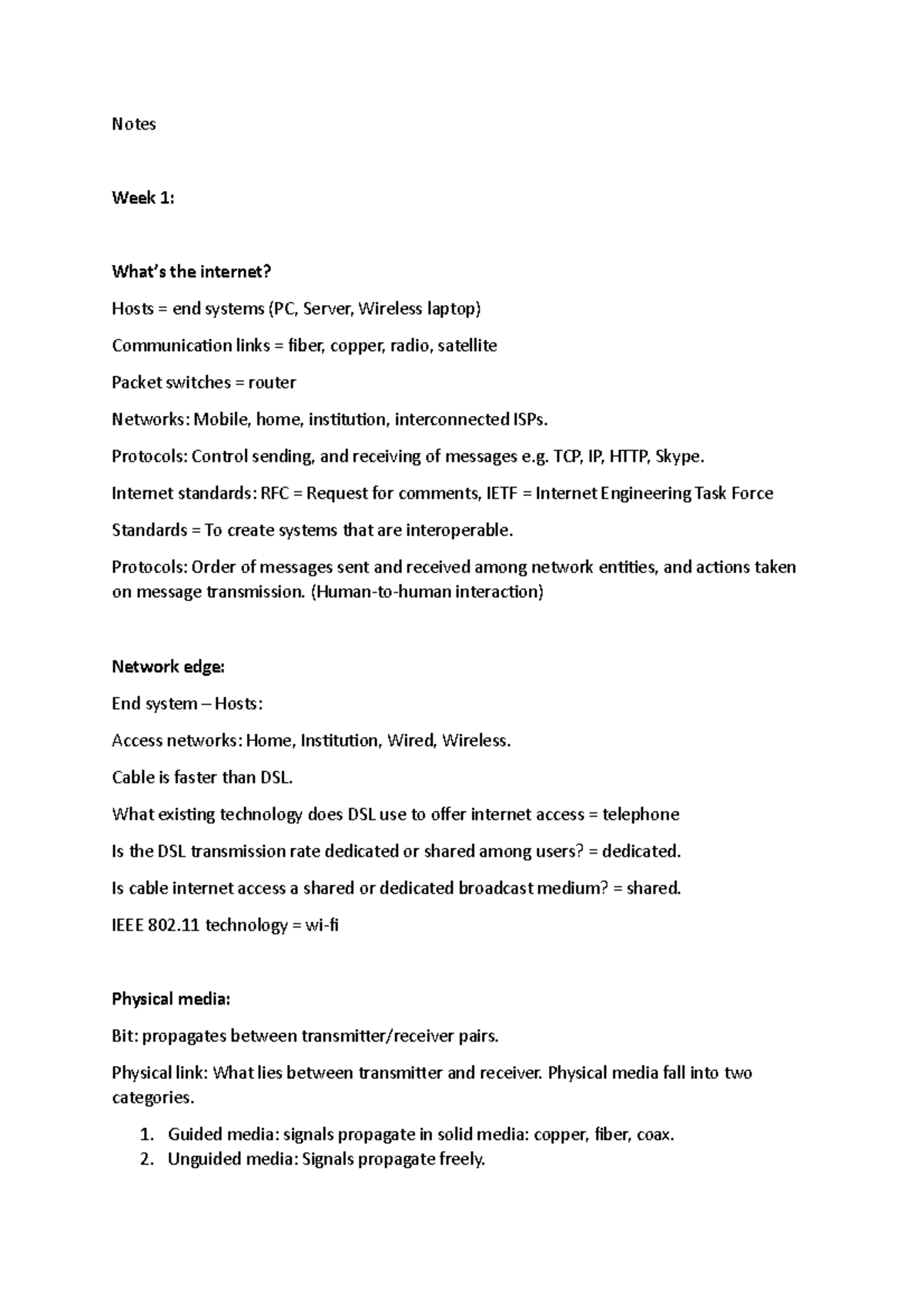 Week 1 Note - Week 1 Note for Network fundamentals - Notes Week 1: What ...