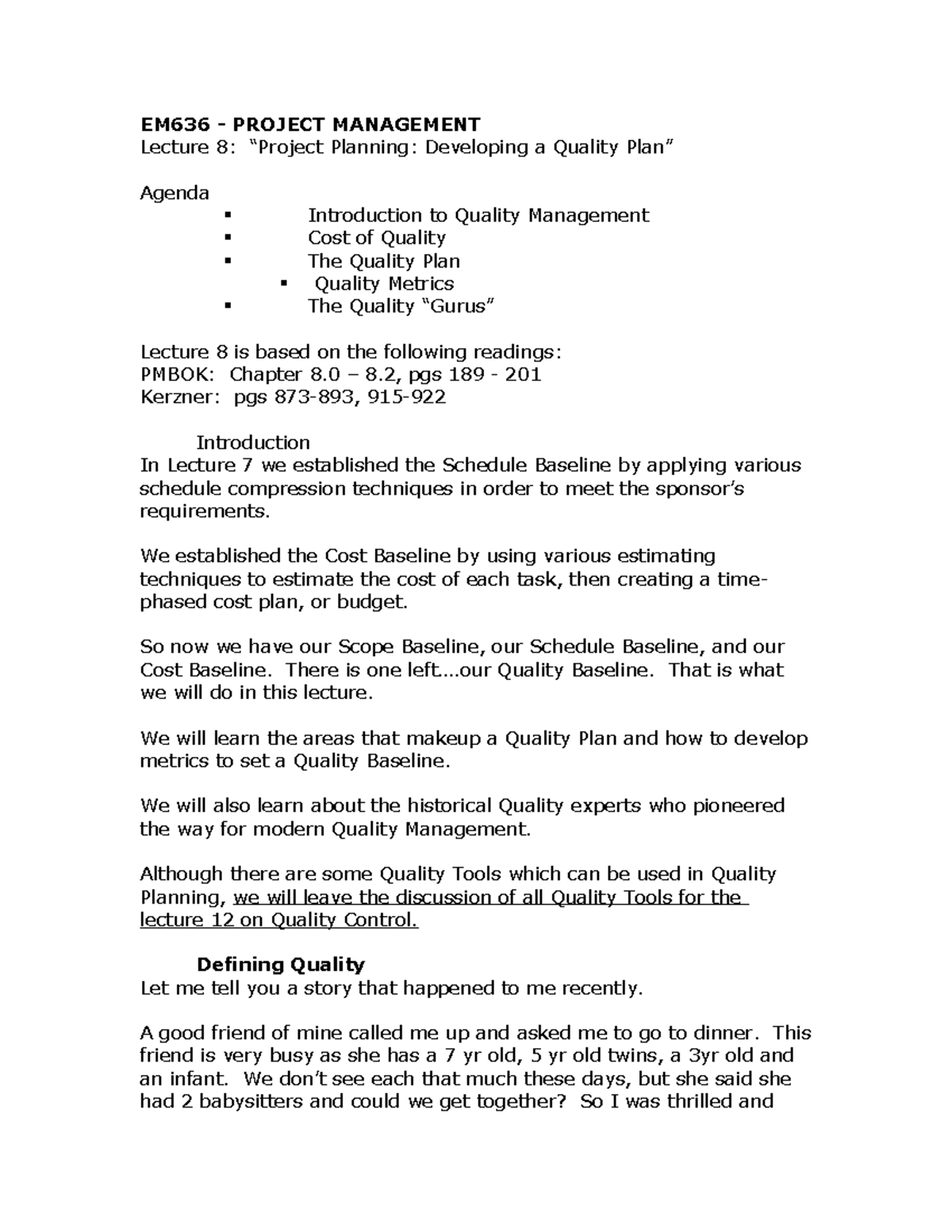 Lecture-8-9-10-done by suneeta - EM636 - PROJECT MANAGEMENT Lecture 8: “Project Planning ...
