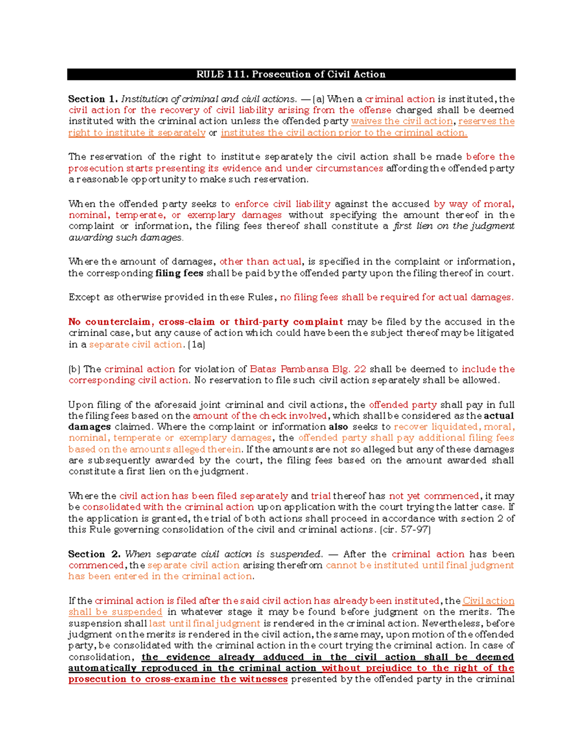 RULE 111 Notes and Cases - RULE 111. Prosecution of Civil Action ...