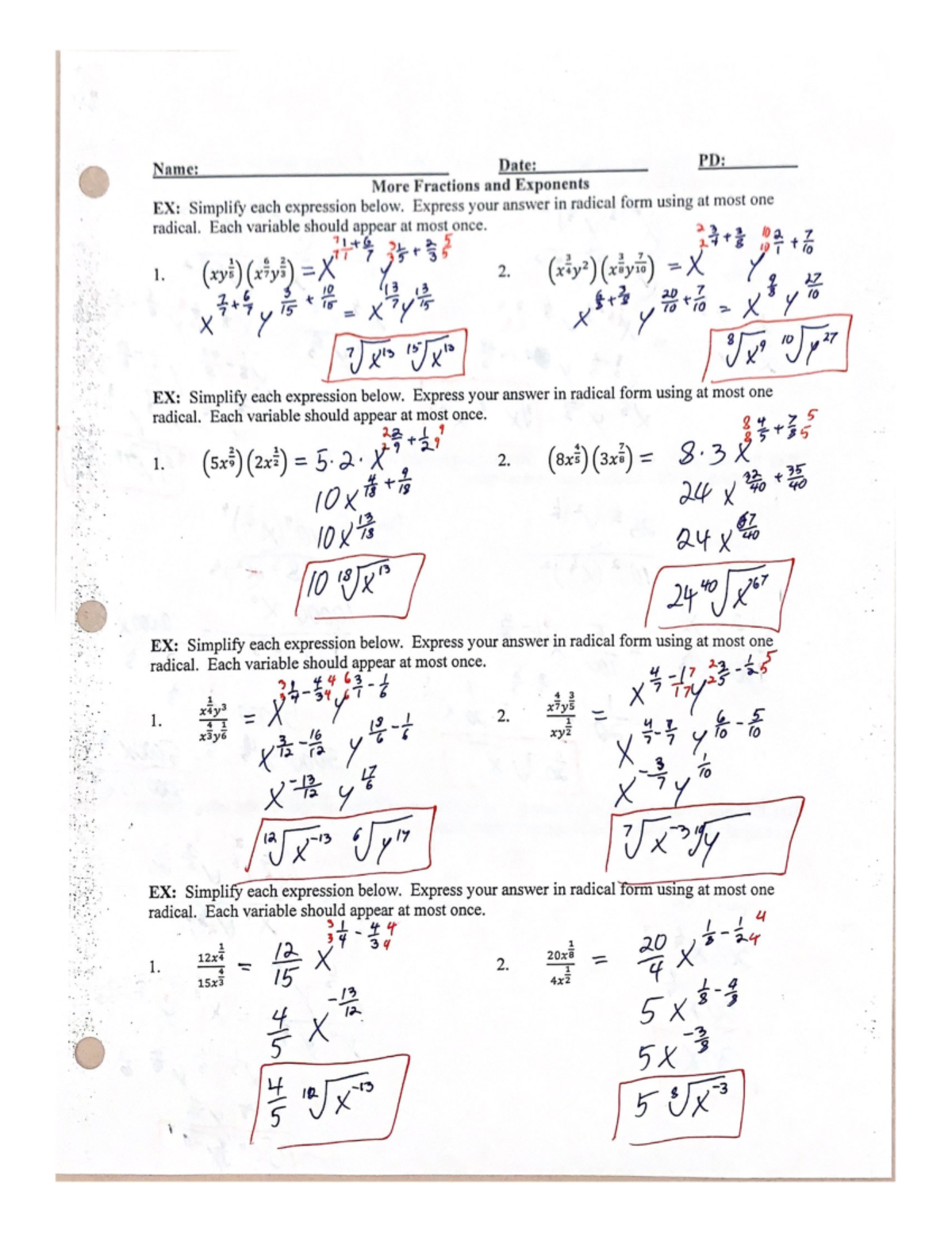 More Fractions and Exponents Key - Studocu