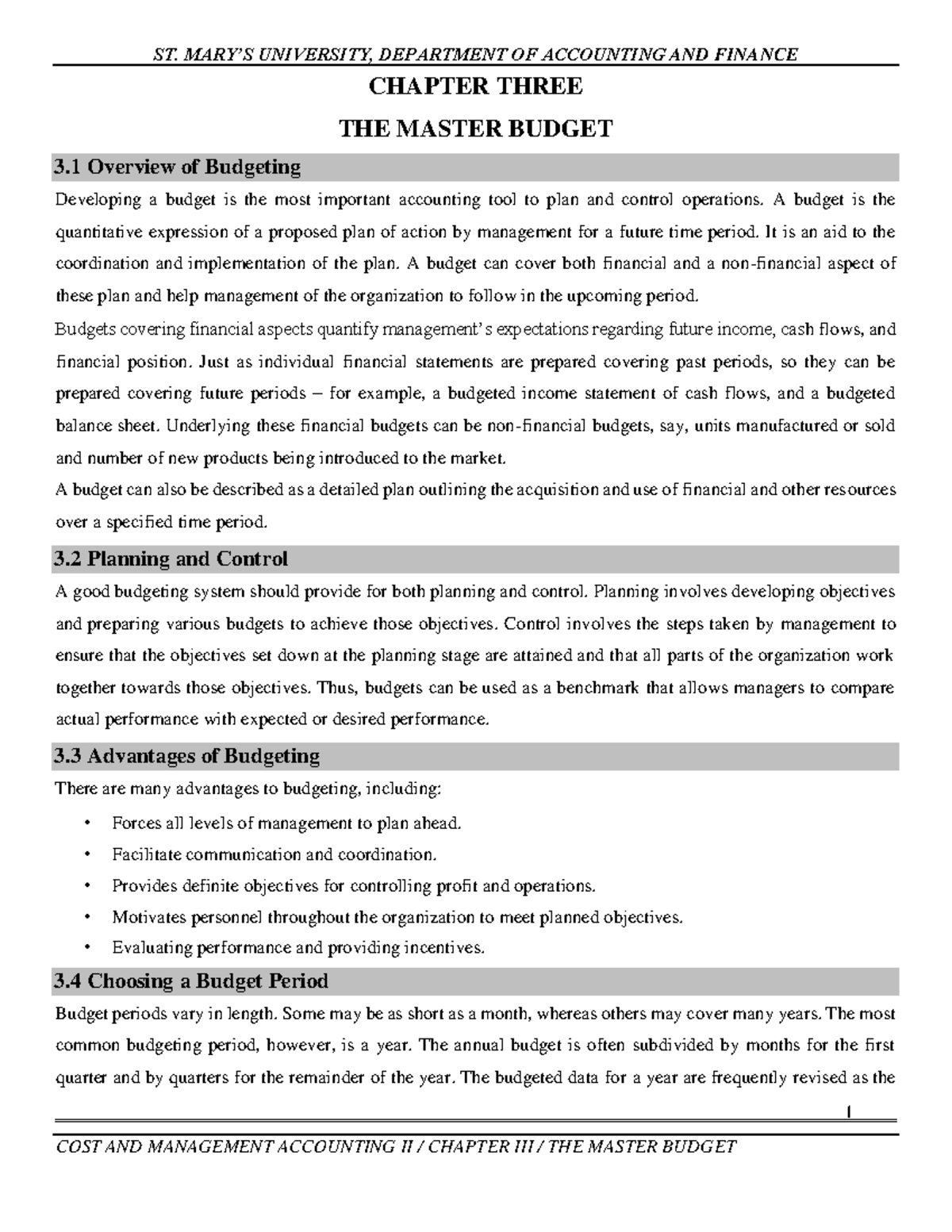 CH - 3 Master Budget - with illustration and solution - 1 CHAPTER THREE ...